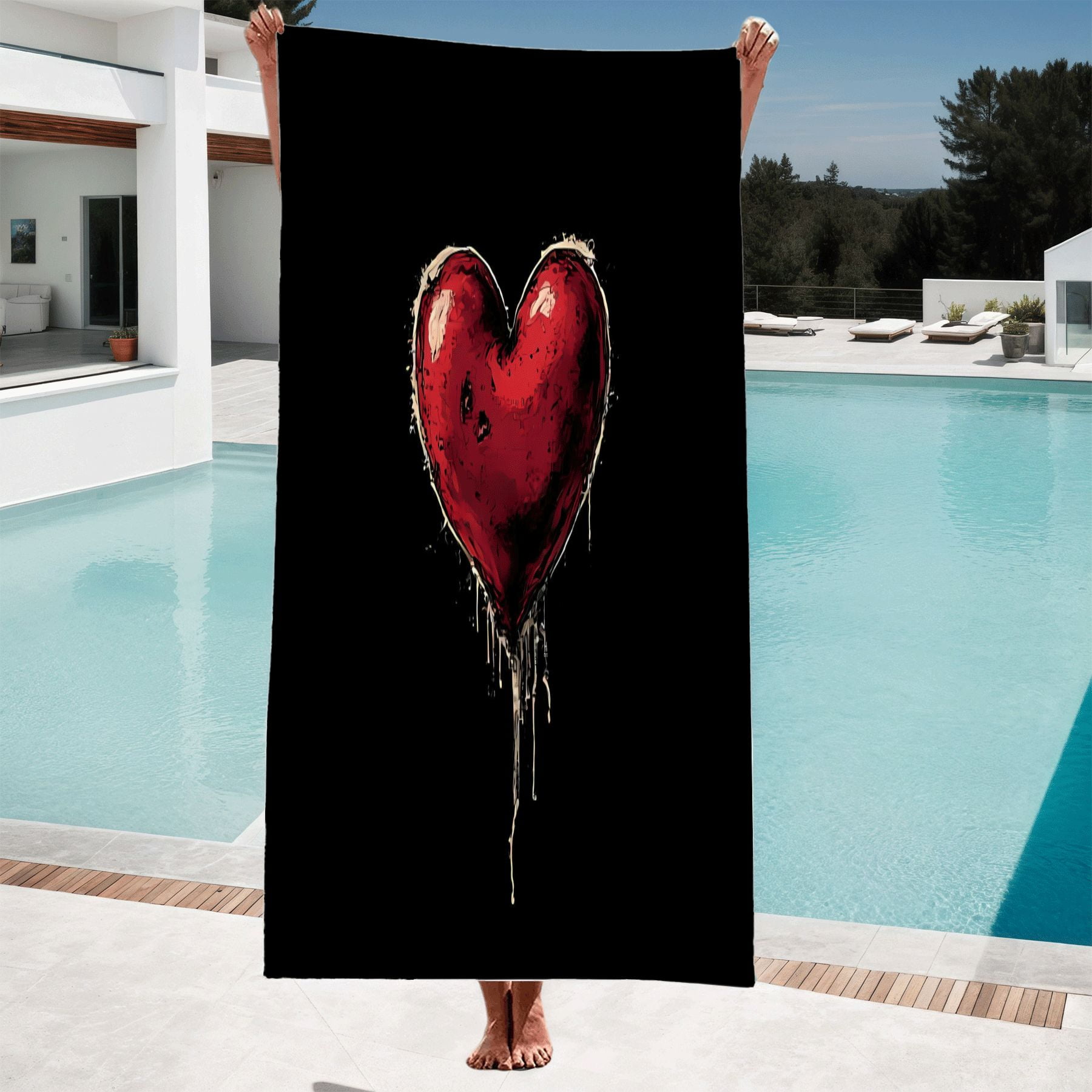 Artistic Red Heart Dripping Design Beach Towel - Textured Pool Towel ...