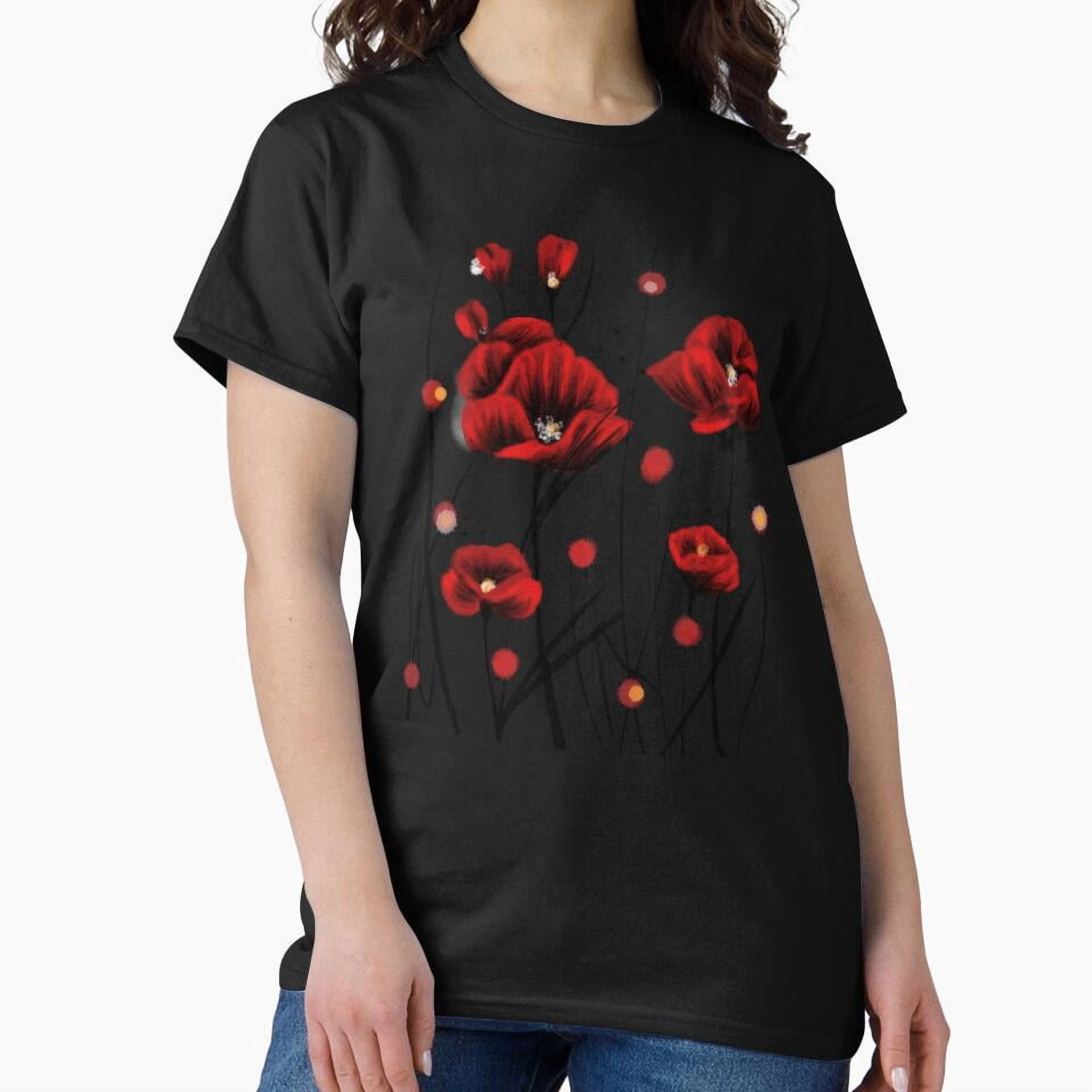 Artistic Red Poppies T-Shirt - Painterly Floral Design with Bokeh ...