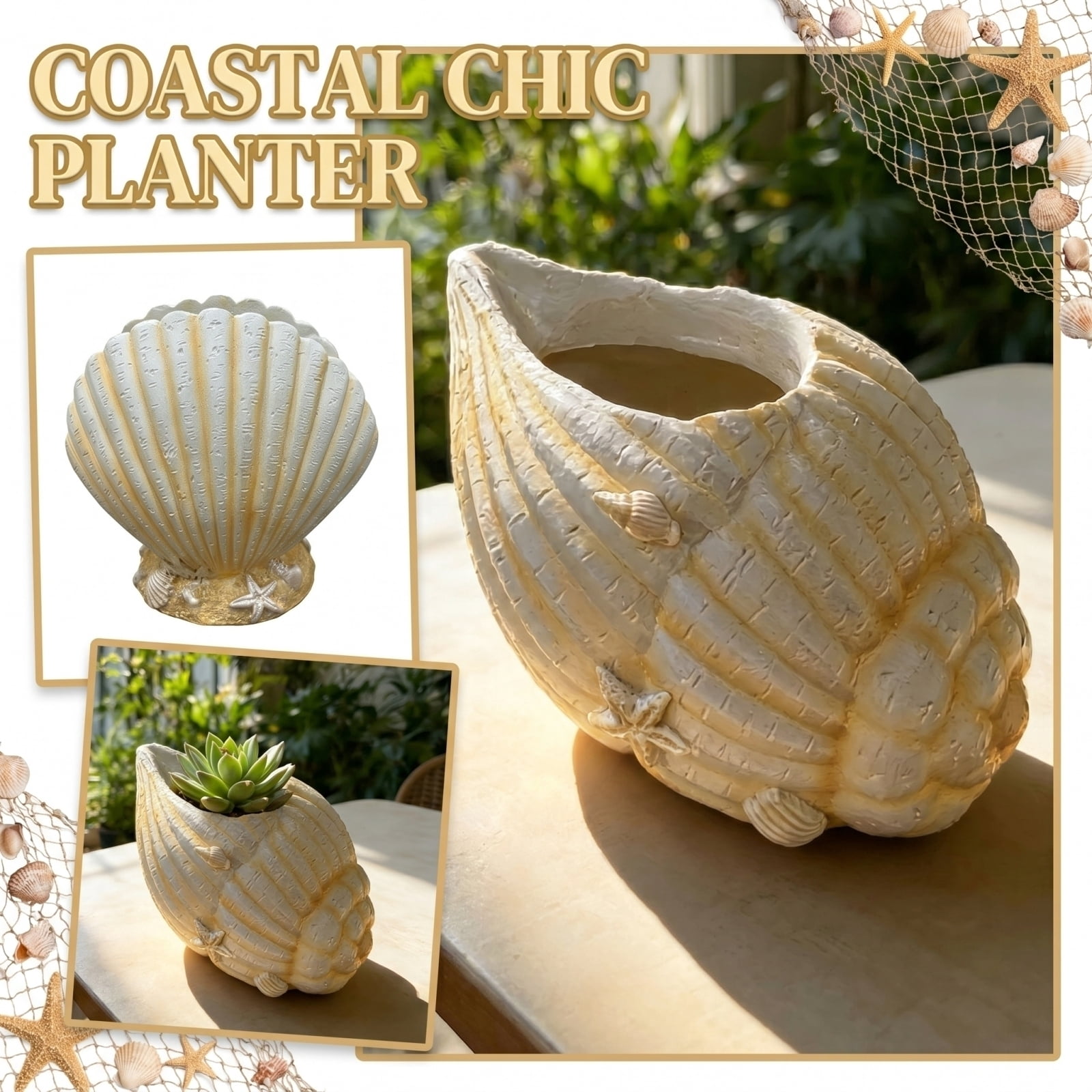 Artistic Resin Flower Pots Seashell-Shaped Decorative Planters for ...