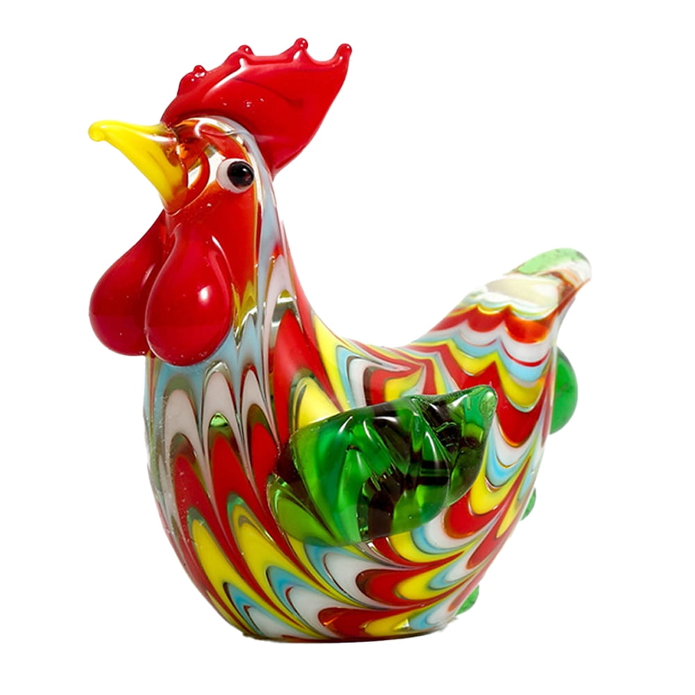 Artistic Rooster Figurine - Hand Blown Glass Chicken Sculpture for Home ...