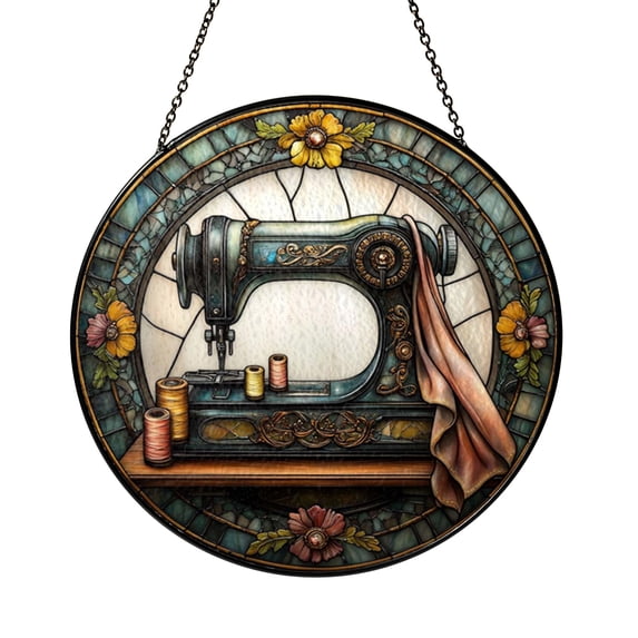 Artistic Sewing Machine Glass Suncatcher Window Decor Handmade Inspired ...
