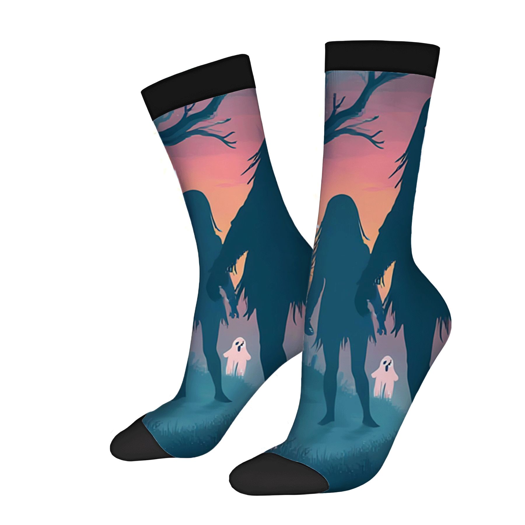 Artistic Sky Socks - 2 Pairs Unisex Trendy Design with Silhouettes of ...