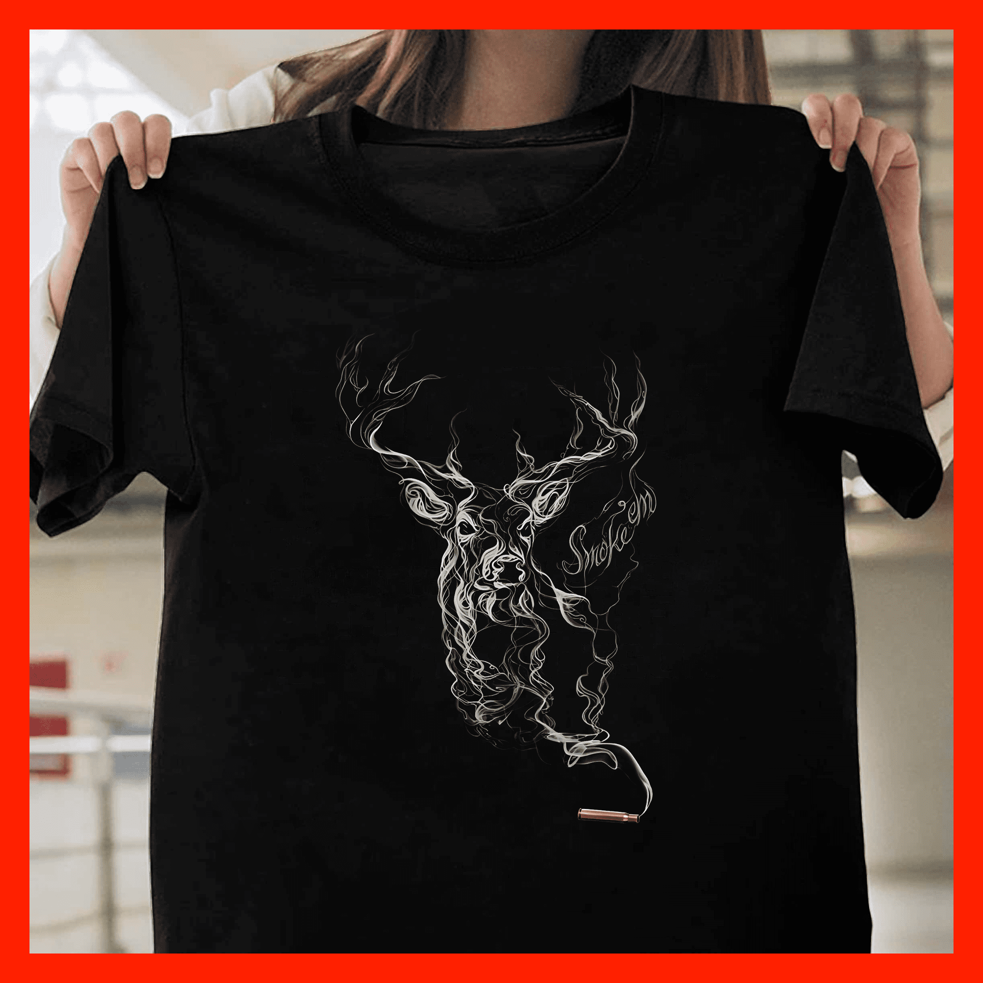Artistic Smoke Deer Head T-Shirt, Unique Graphic Tee, Edgy Nature ...