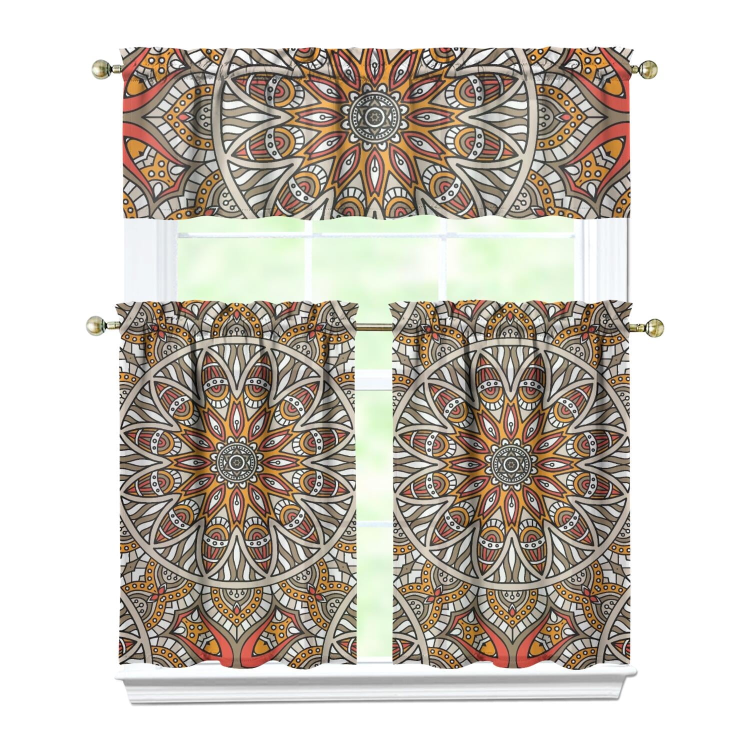 Artistic Spiritual Mandala Window Curtains - 3 Pc Set, Ethnic Inspired ...