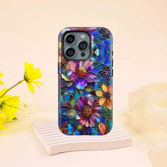 Artistic Stained Glass Floral Mosaic Flower Luminous Colors Phone Case ...
