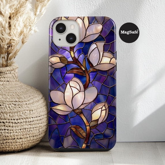 Artistic Stained Glass Magnolia Floral Mosaic Design Phone Case 11 12 ...