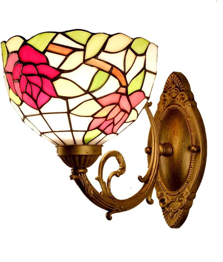 Artistic Style Rose Wall Sconces,E27 Bulb, 8 inch Stained Glass Hallway ...