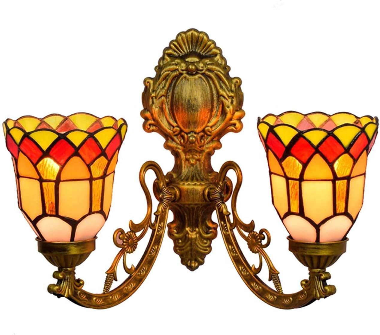 Artistic Style Wall Lamp,Vintage Stained Glass Sconces, 2 Lights ...