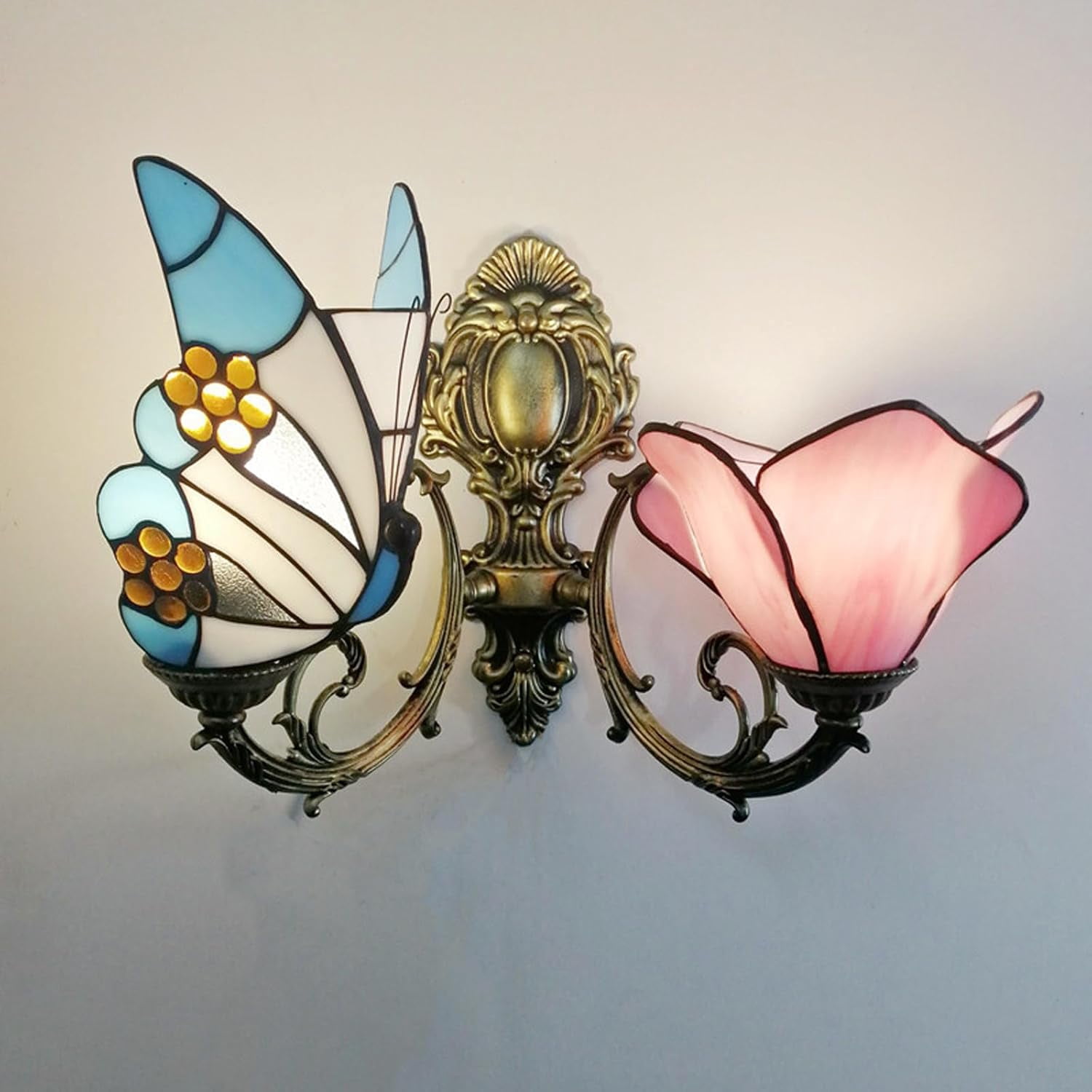 Artistic Style Wall Sconce, Butterfly Stained Glass Bedside Wall Lamp ...