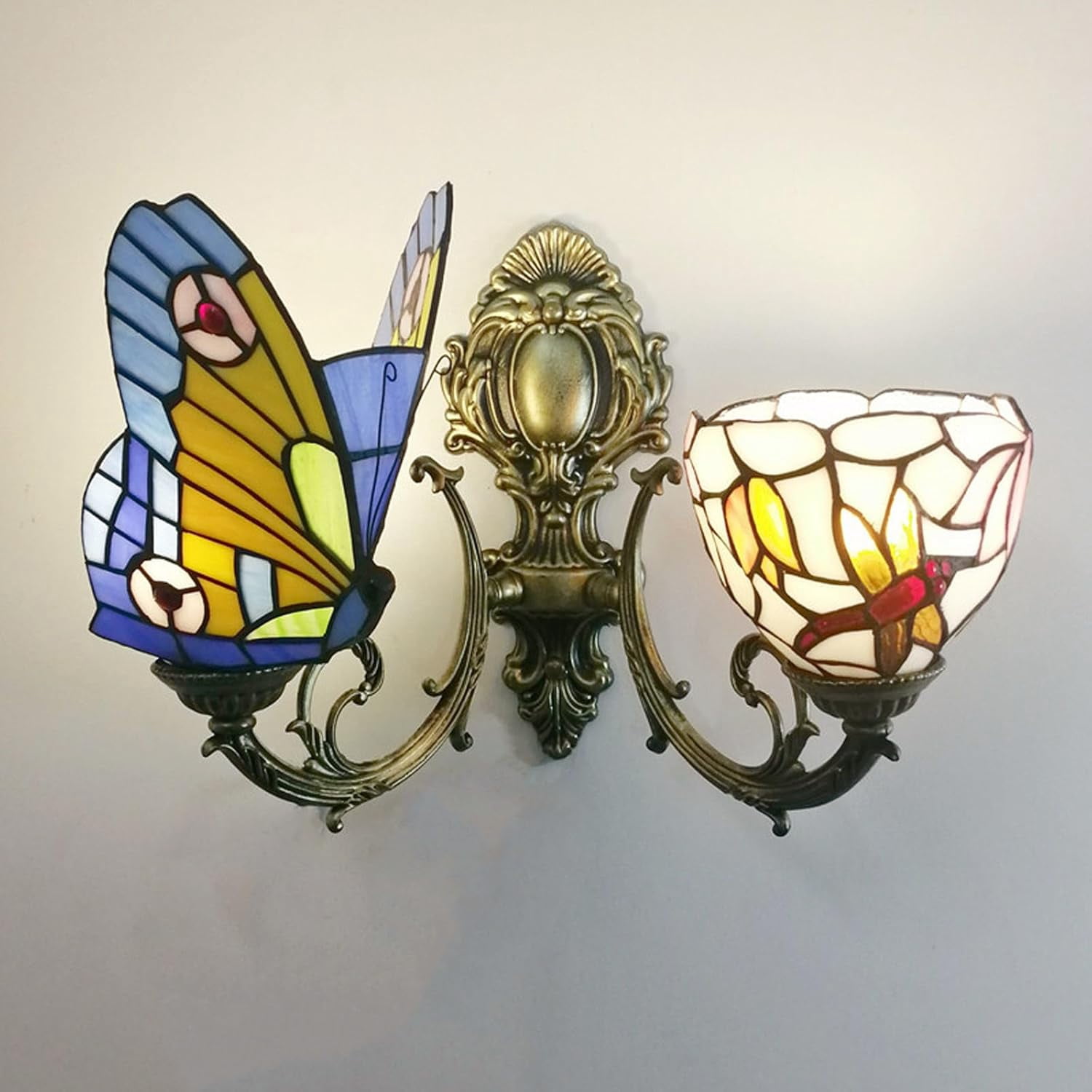 Artistic Style Wall Sconce, Butterfly Stained Glass Bedside Wall Lamp ...