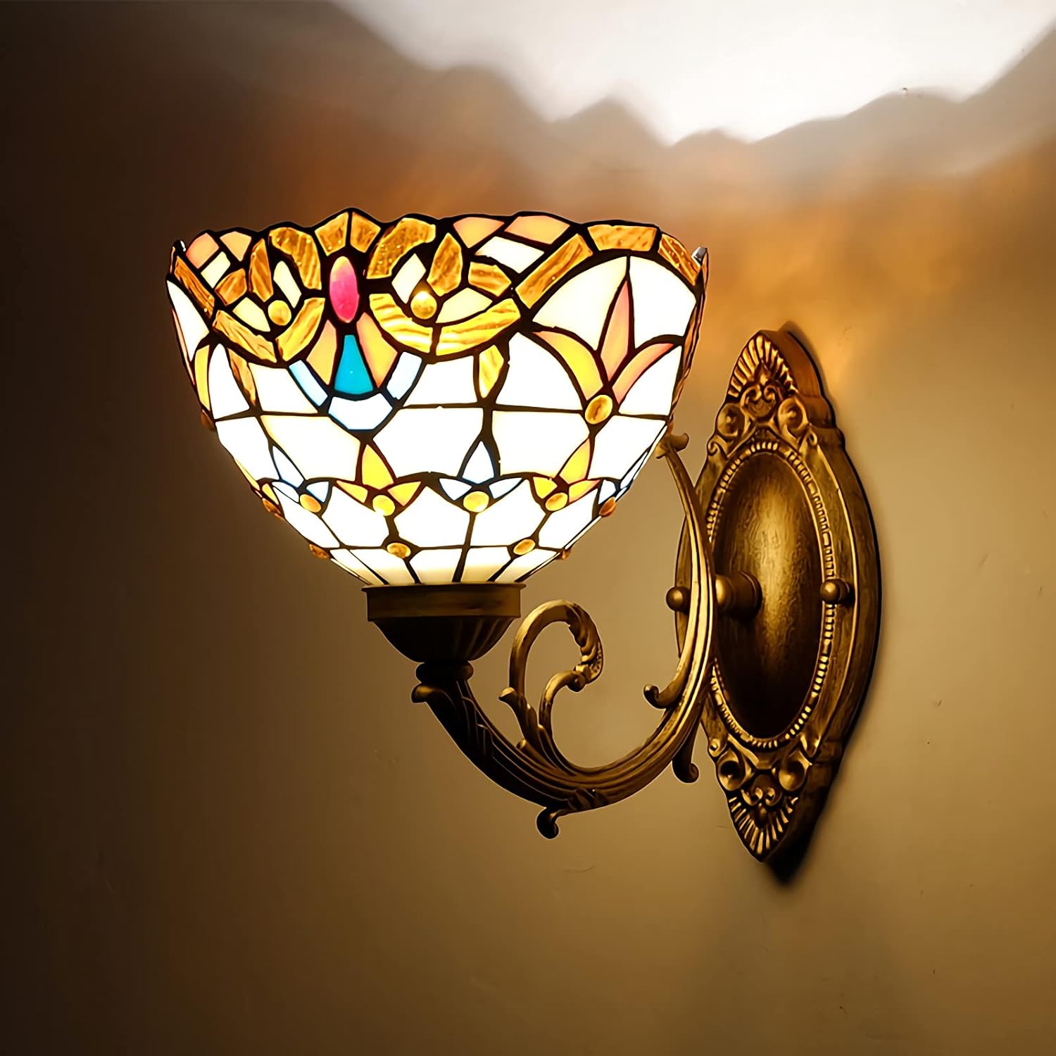 Artistic Style Wall Sconces, 20cm Stained Glass Shade Wall Lamp, Metal ...