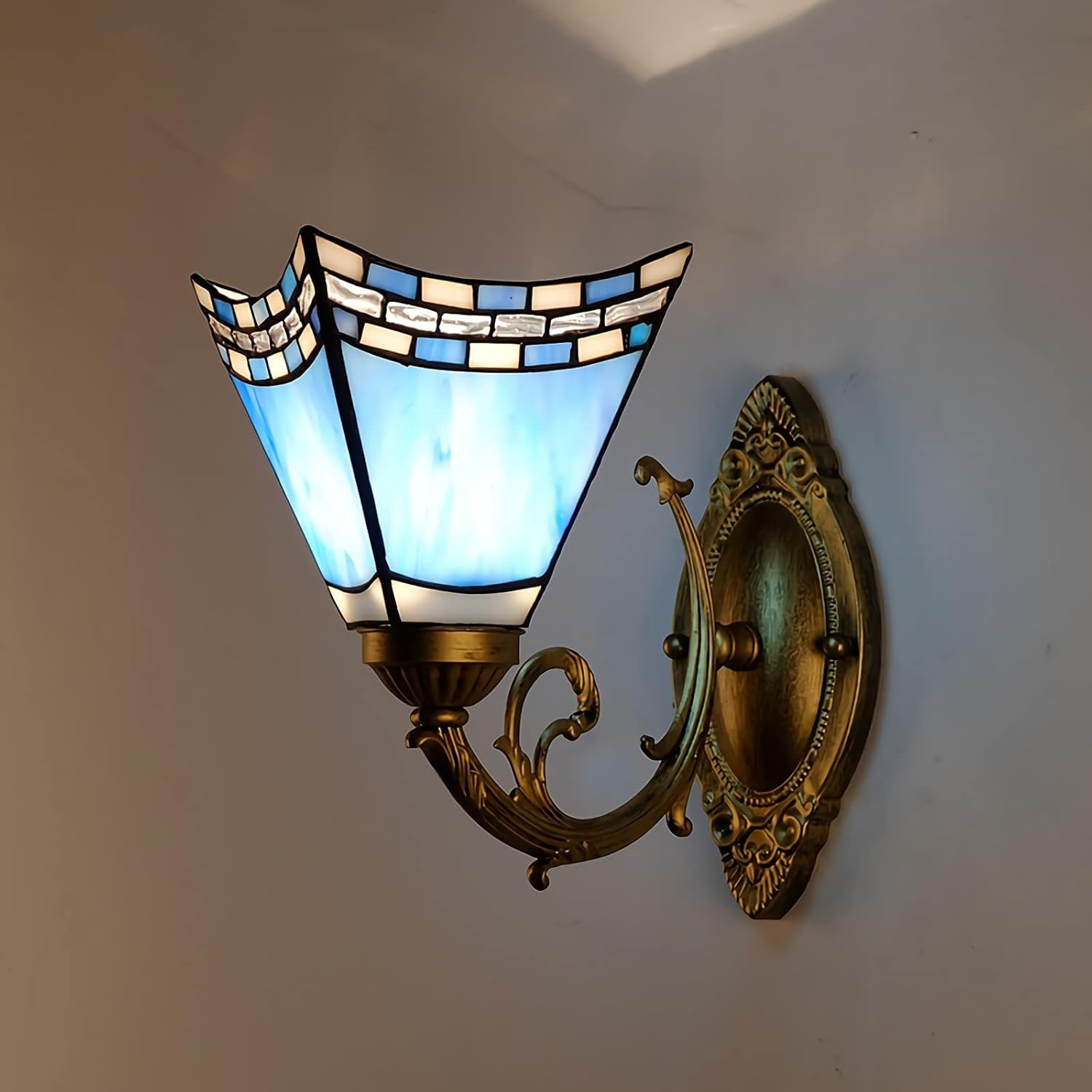 Artistic Style Wall Sconces, 20cm Stained Glass Shade Wall Lamp, Metal Base, Victorian ...
