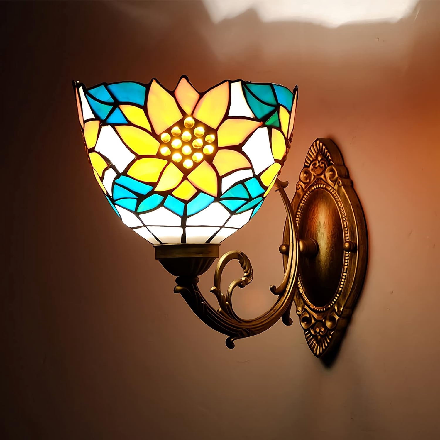 Artistic Style Wall Sconces, 20cm Stained Glass Shade Wall Lamp, Metal ...