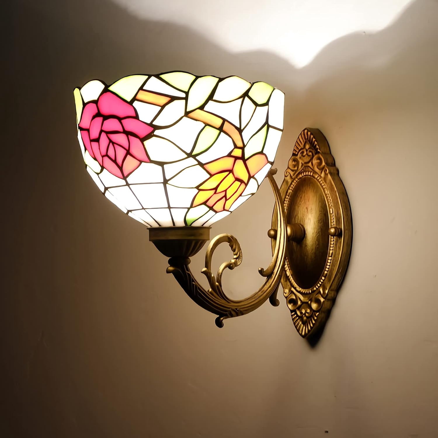 Artistic Style Wall Sconces, 20cm Stained Glass Shade Wall Lamp, Metal ...