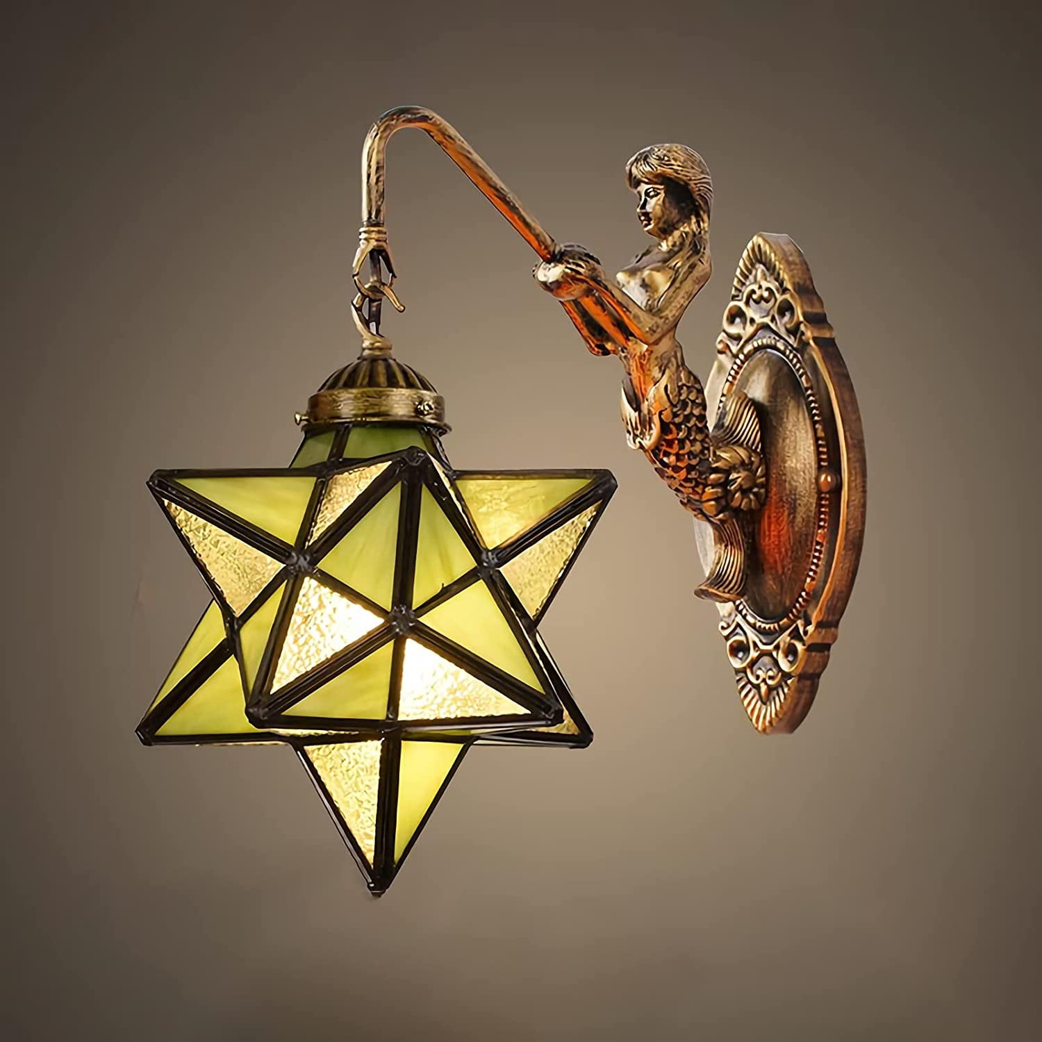 Artistic Style Wall Sconces, 20cm Star Shade Wall Lamp, Vintage Stained ...