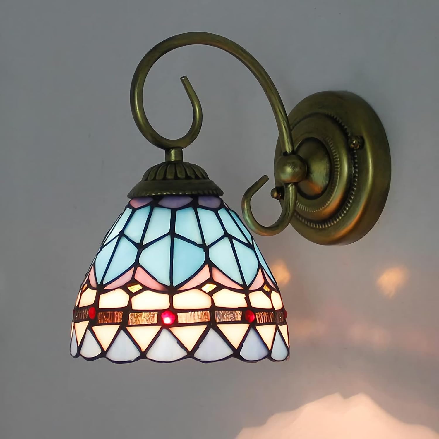 Artistic Style Wall Sconces, Stained Glass Shade Wall Lamp, Metal Base ...