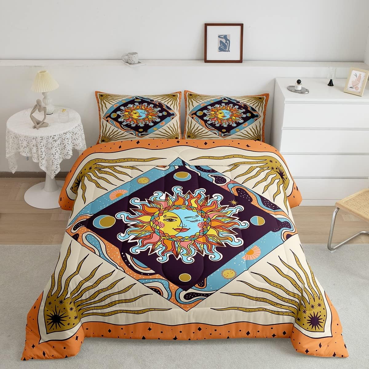 Artistic Sun Print Bohemian Style Bedding Set (Including Comforter ...