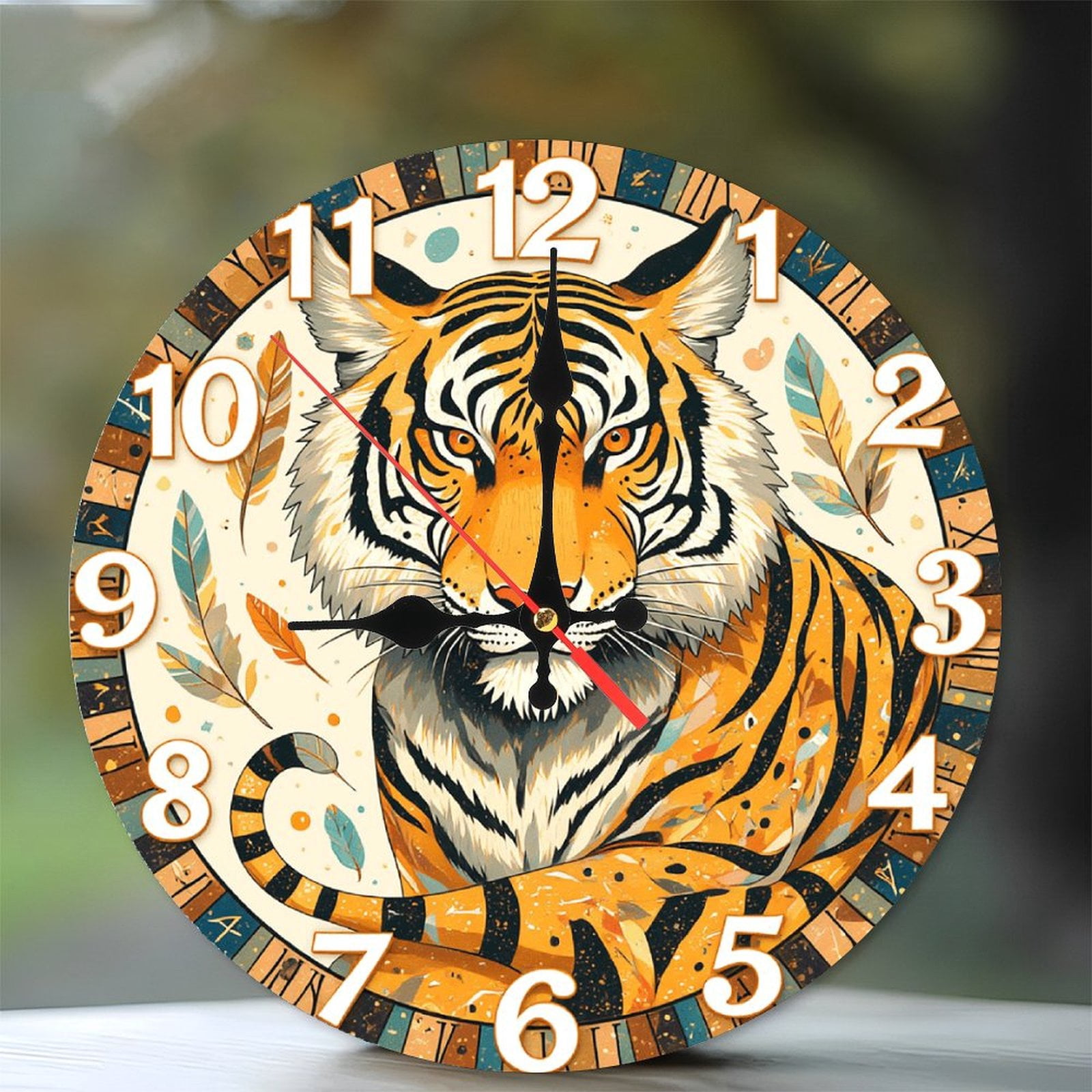Artistic Tiger Wall Clock with Colorful Feathers Design 10-Inch Silent ...