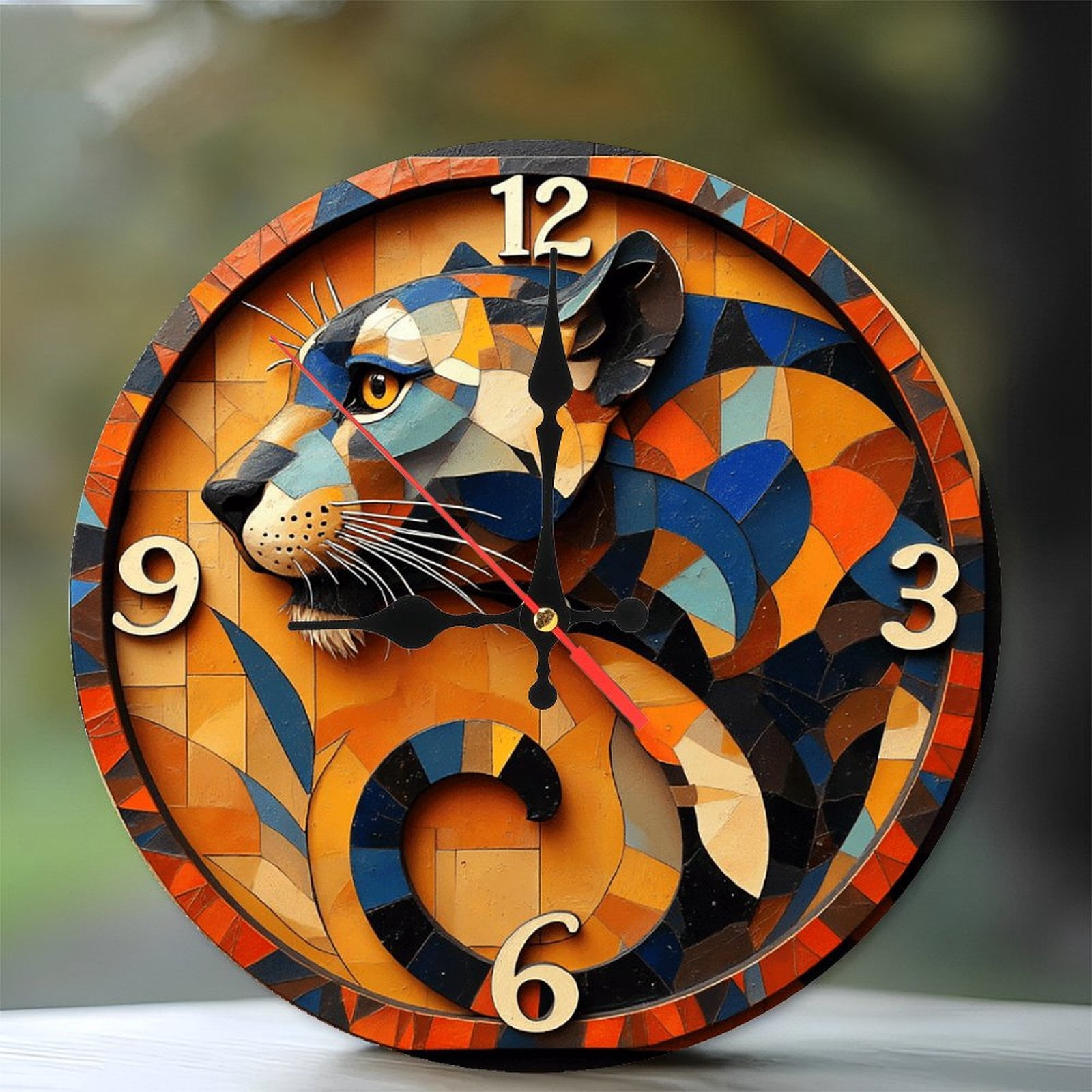Artistic Tiger Wall Clock for Home Decor 10-Inch Silent Wooden Wall ...