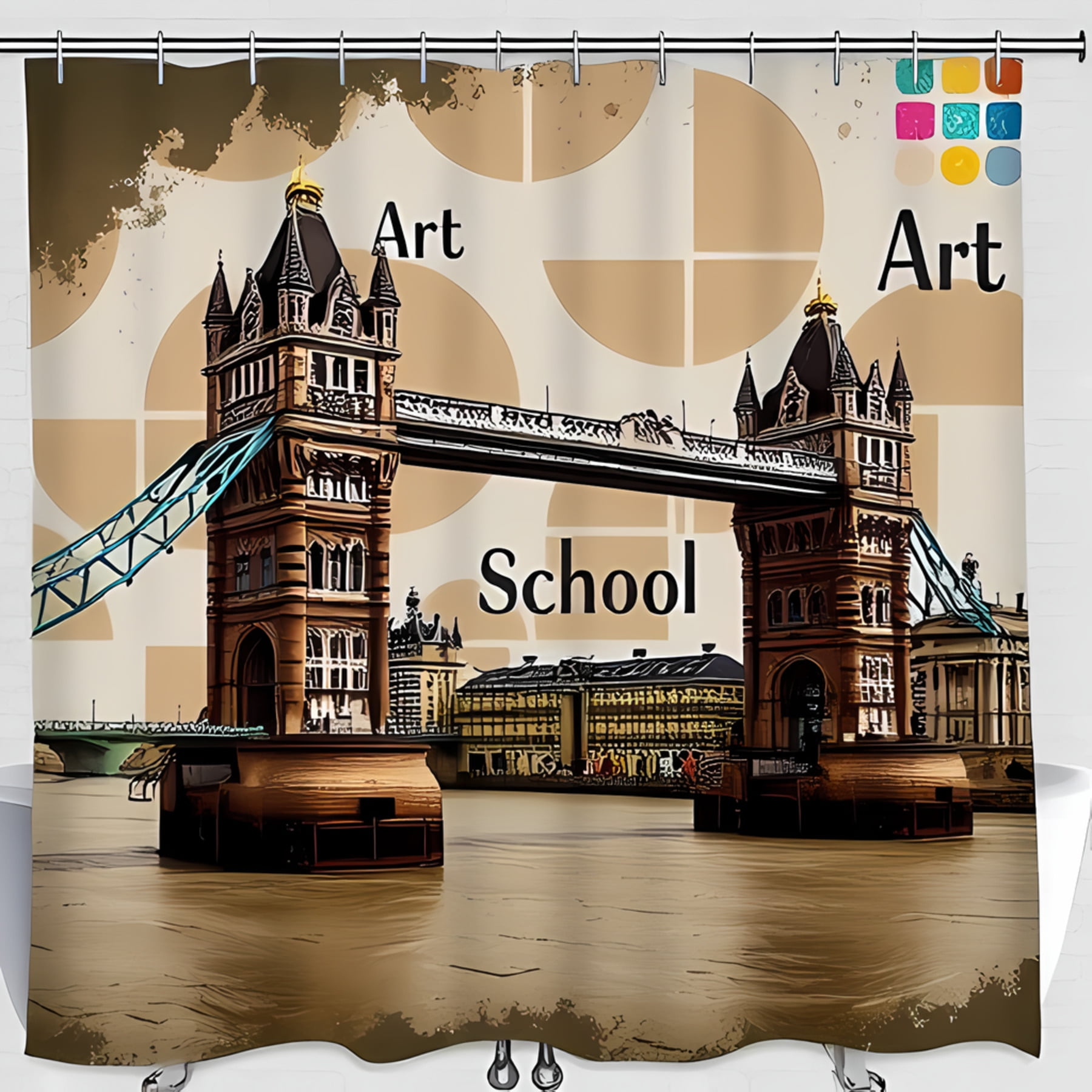 Artistic Tower Bridge Shower Curtain - Modern Geometric Patterns with Historic London Landmark ...