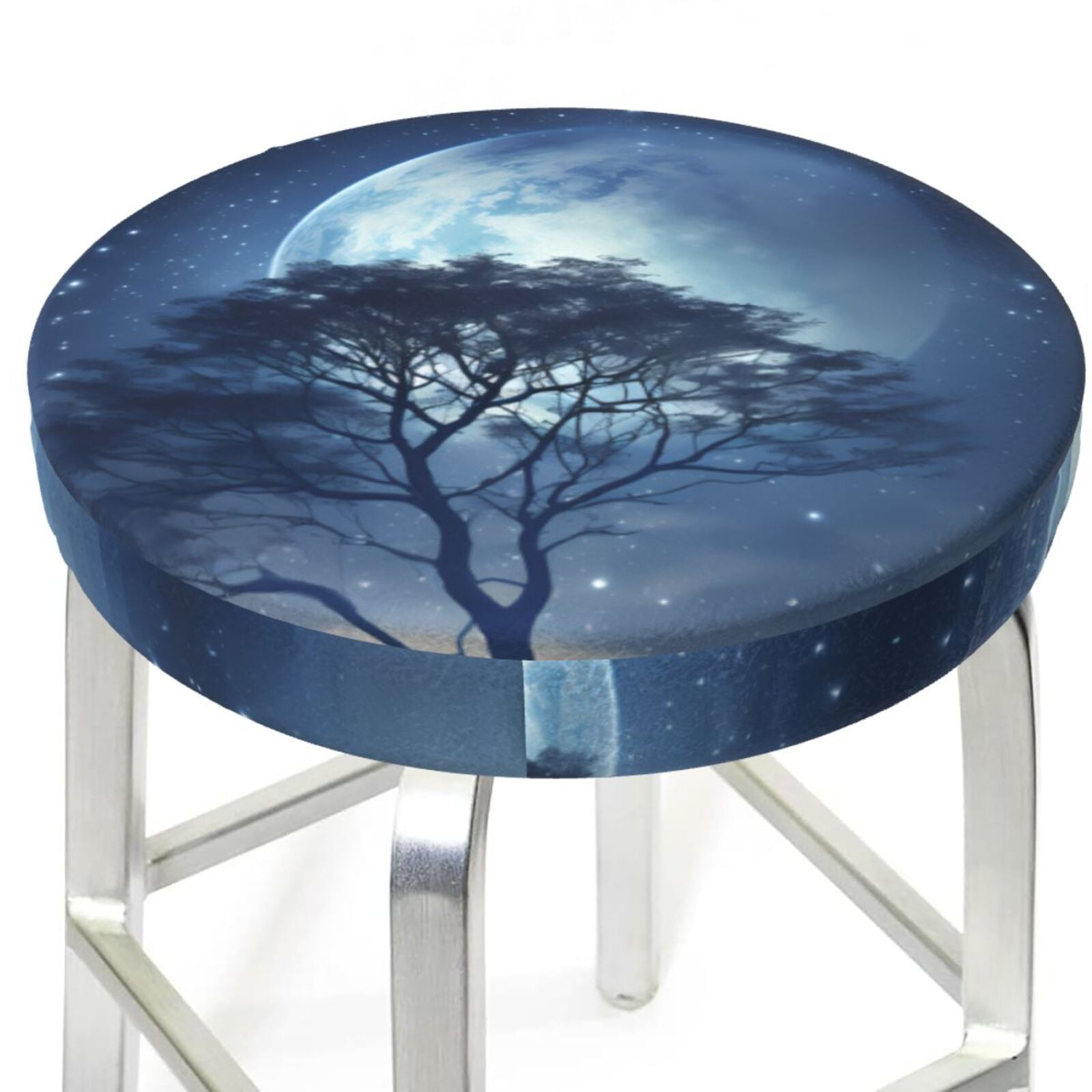 Artistic Tree Moon Starry Sky Round Bar Stool Covers, Soft Velvet Bar ...