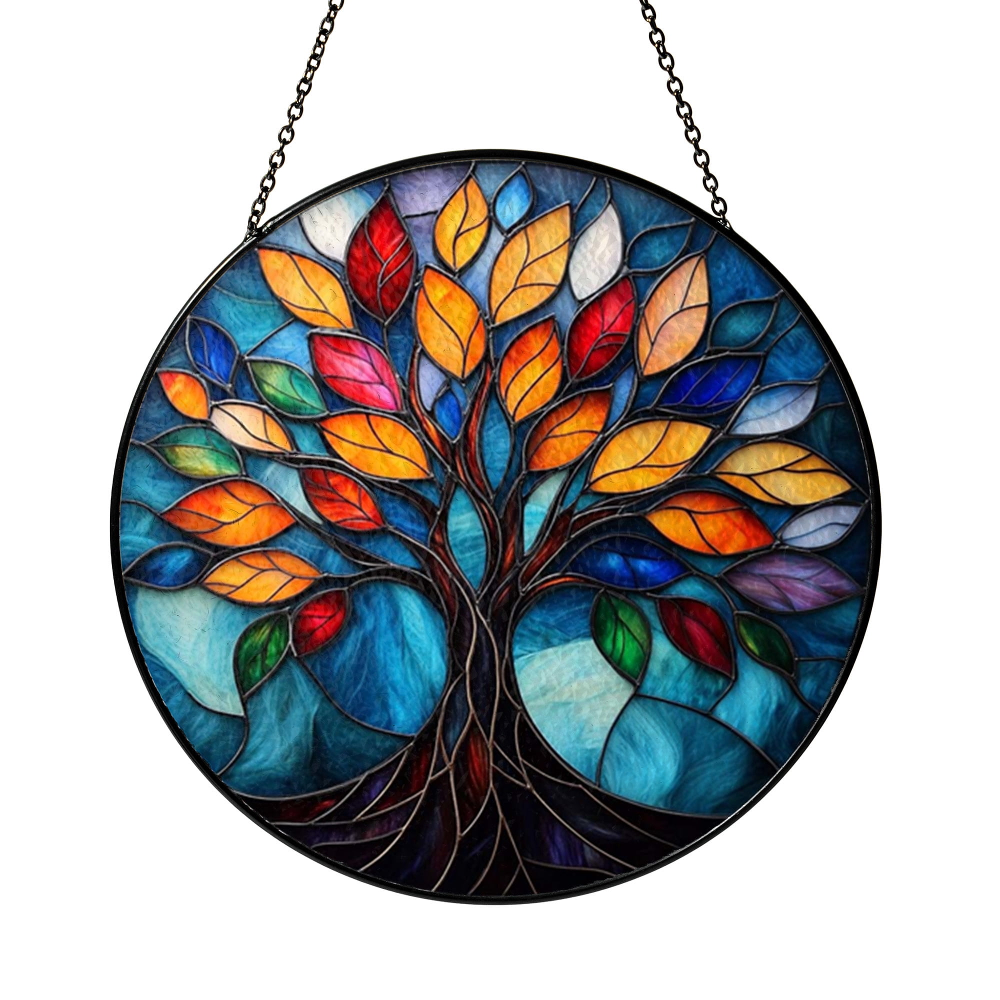 Artistic Tree Motif Stained Glass Suncatcher – Round Window Decor2001 ...