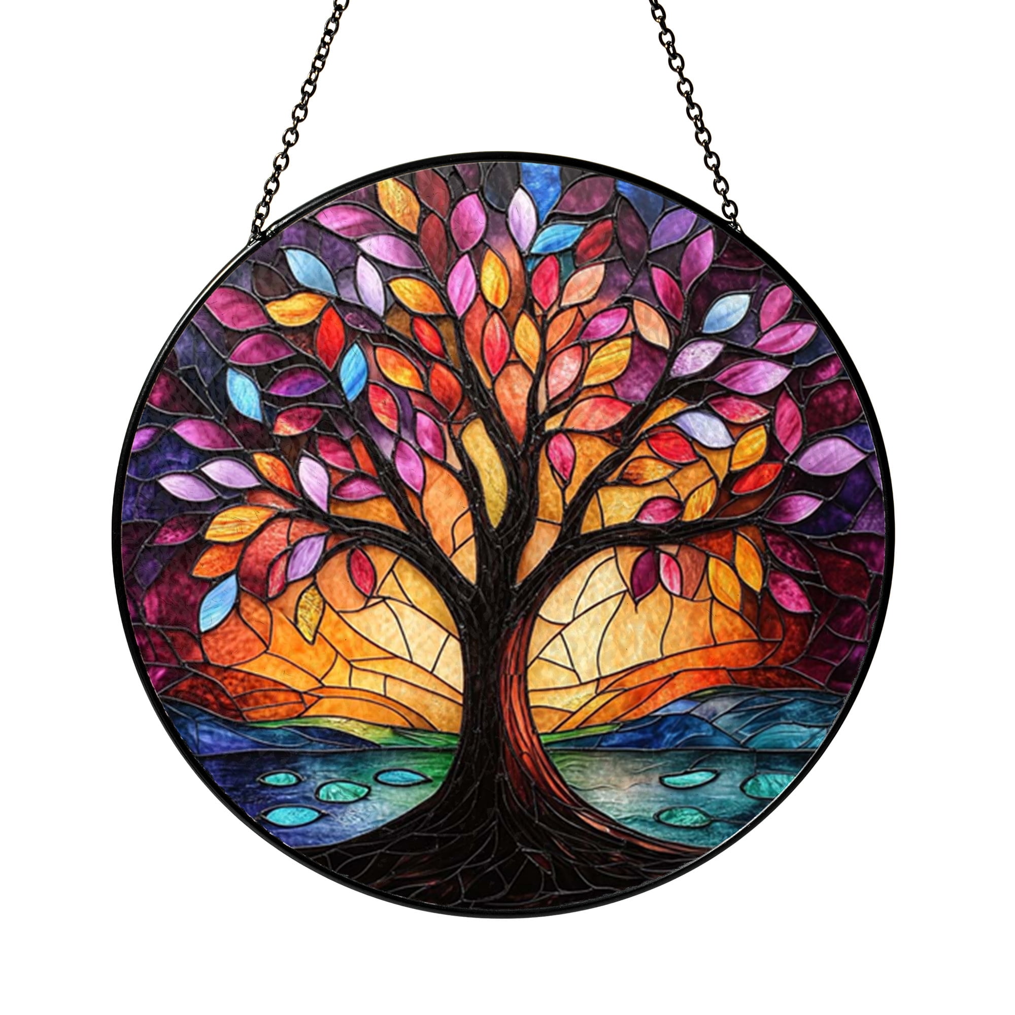 Artistic Tree Pattern Stained Glass Suncatcher – Symmetrical Floral ...