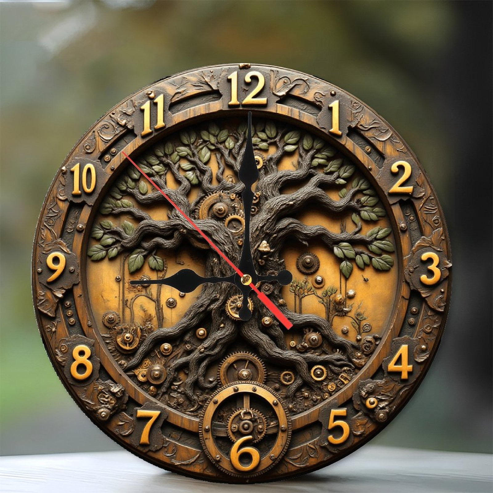 Artistic Tree Wall Clock with Unique Steampunk Design 10-Inch Silent ...
