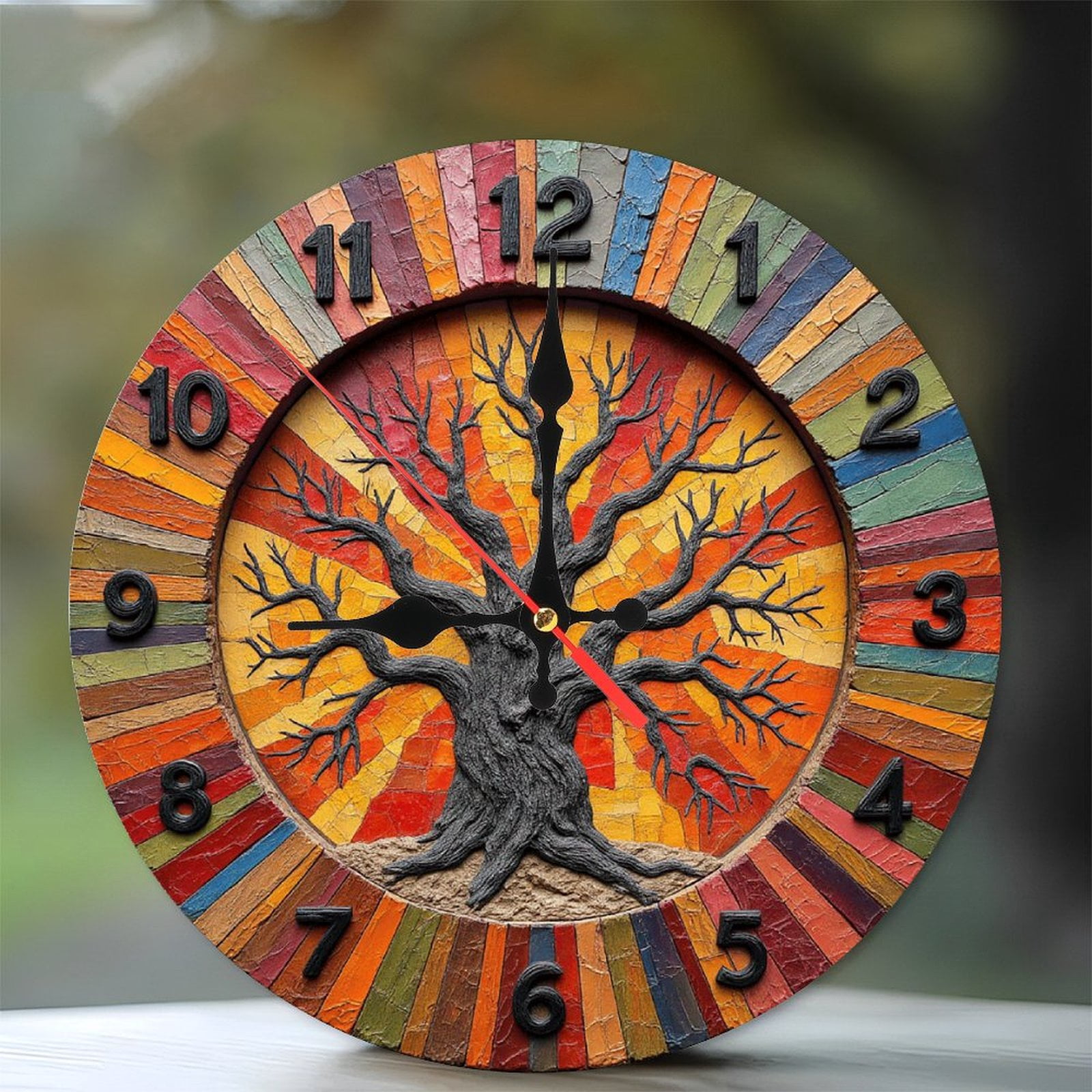 Artistic Tree of Life Wall Clock Colorful Mosaic 10-Inch Silent Wooden ...
