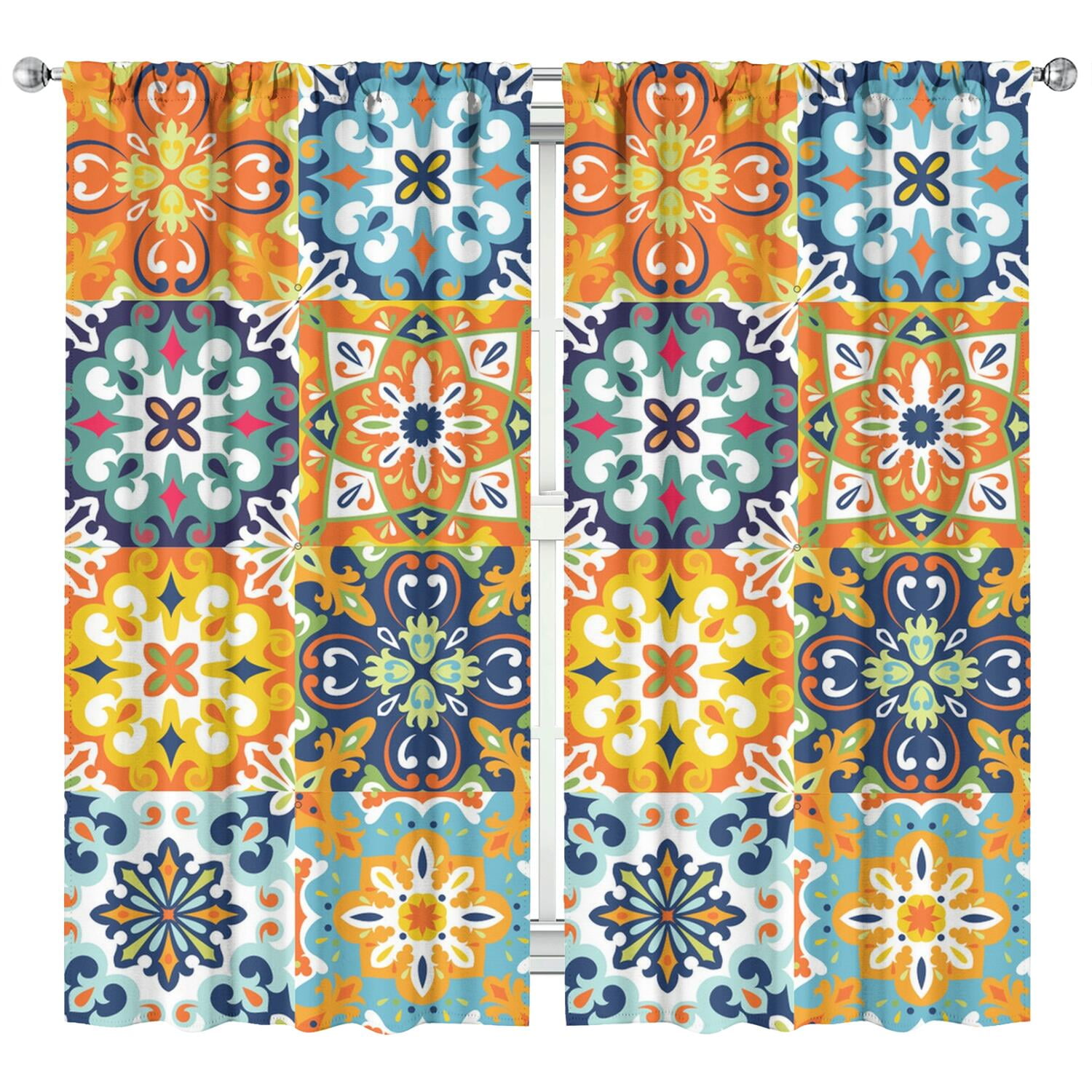 Artistic Tribal 2-PC Café Curtains - Earthy Bohemian Style 42x84 Inch ...