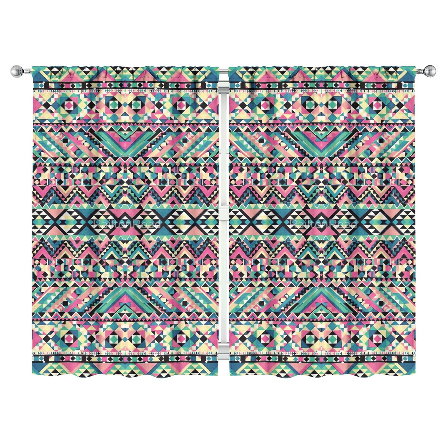 Artistic Tribal 2-Pack Tier Curtains - Earthy Ethnic Design 52x84 Inch ...