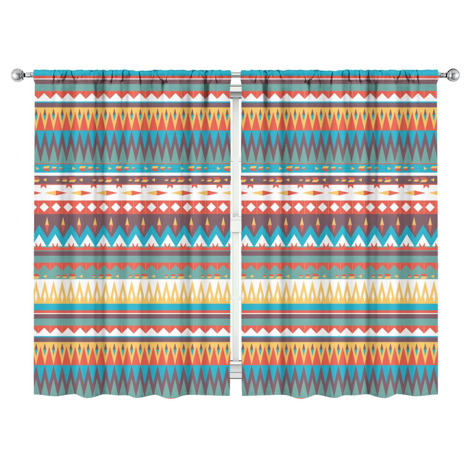 Artistic Tribal 2-Pack Tier Curtains - Earthy Ethnic Design 52x84 Inch ...