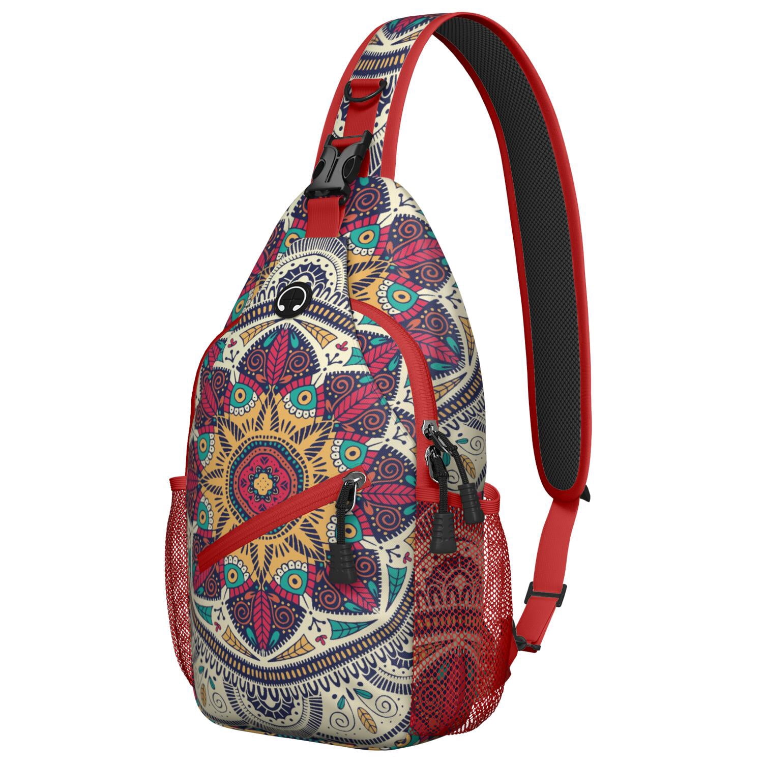 Artistic Trippy Mandala Sling Backpack, Abstract Psychedelic Travel ...