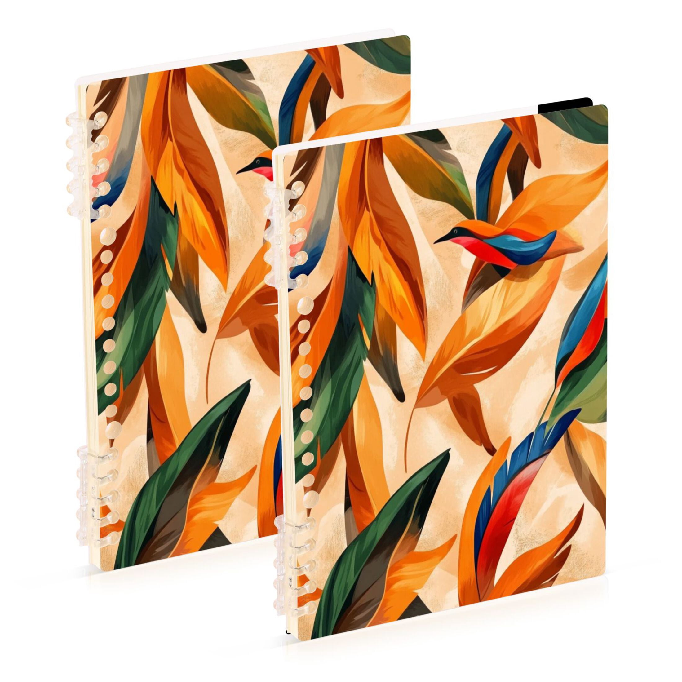 Artistic Tropical Leaf Bird 2-Piece A5 PP Notebooks, Adjustable Rings ...