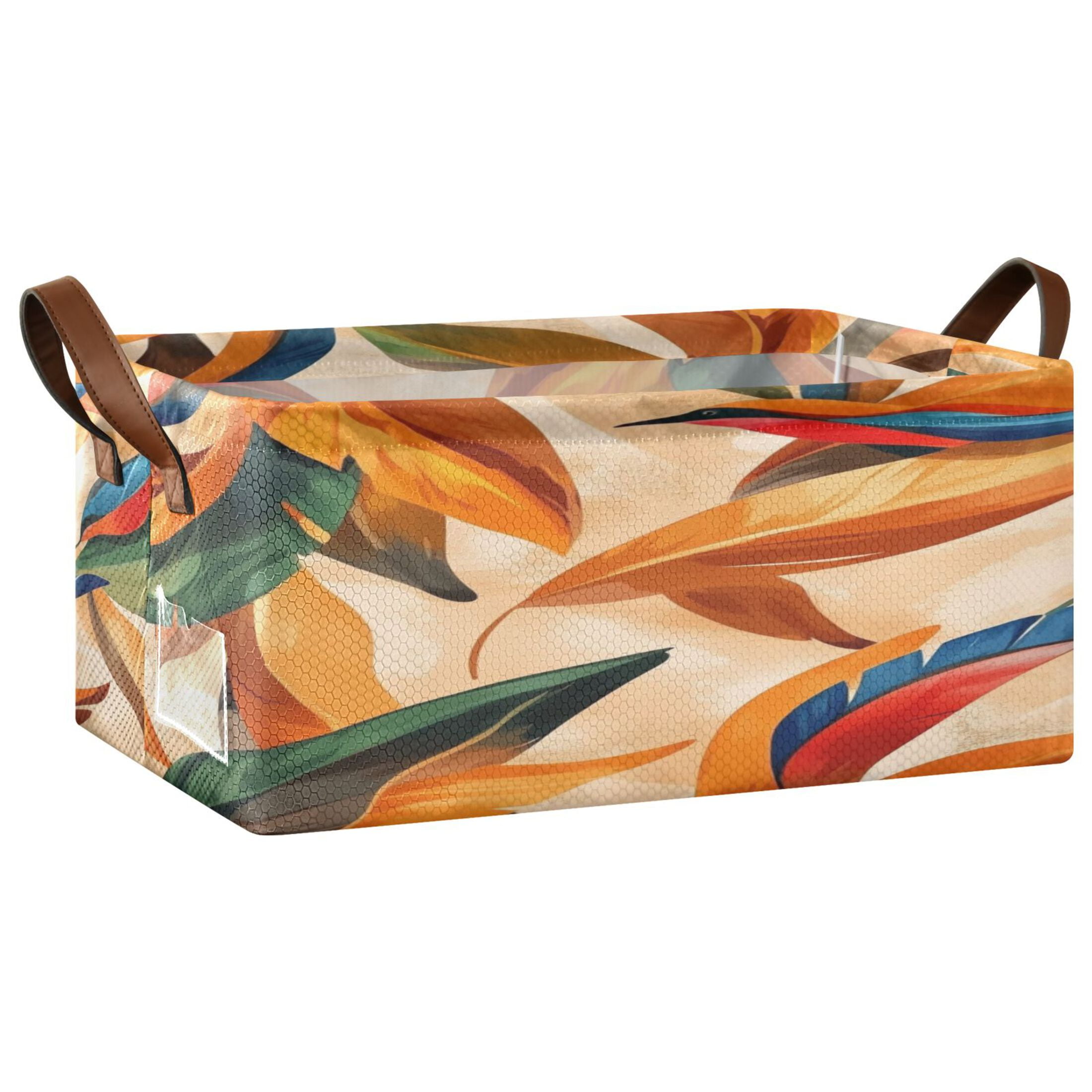 Artistic Tropical Leaf Bird Open Home Storage Bins Foldable Metal Frame ...