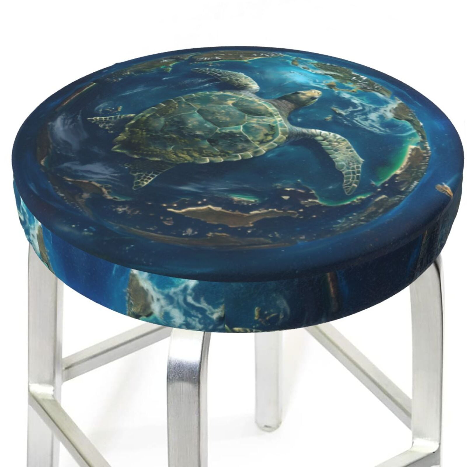 Artistic Turtle Earth Round Bar Stool Covers, Soft Velvet Bar Stool ...