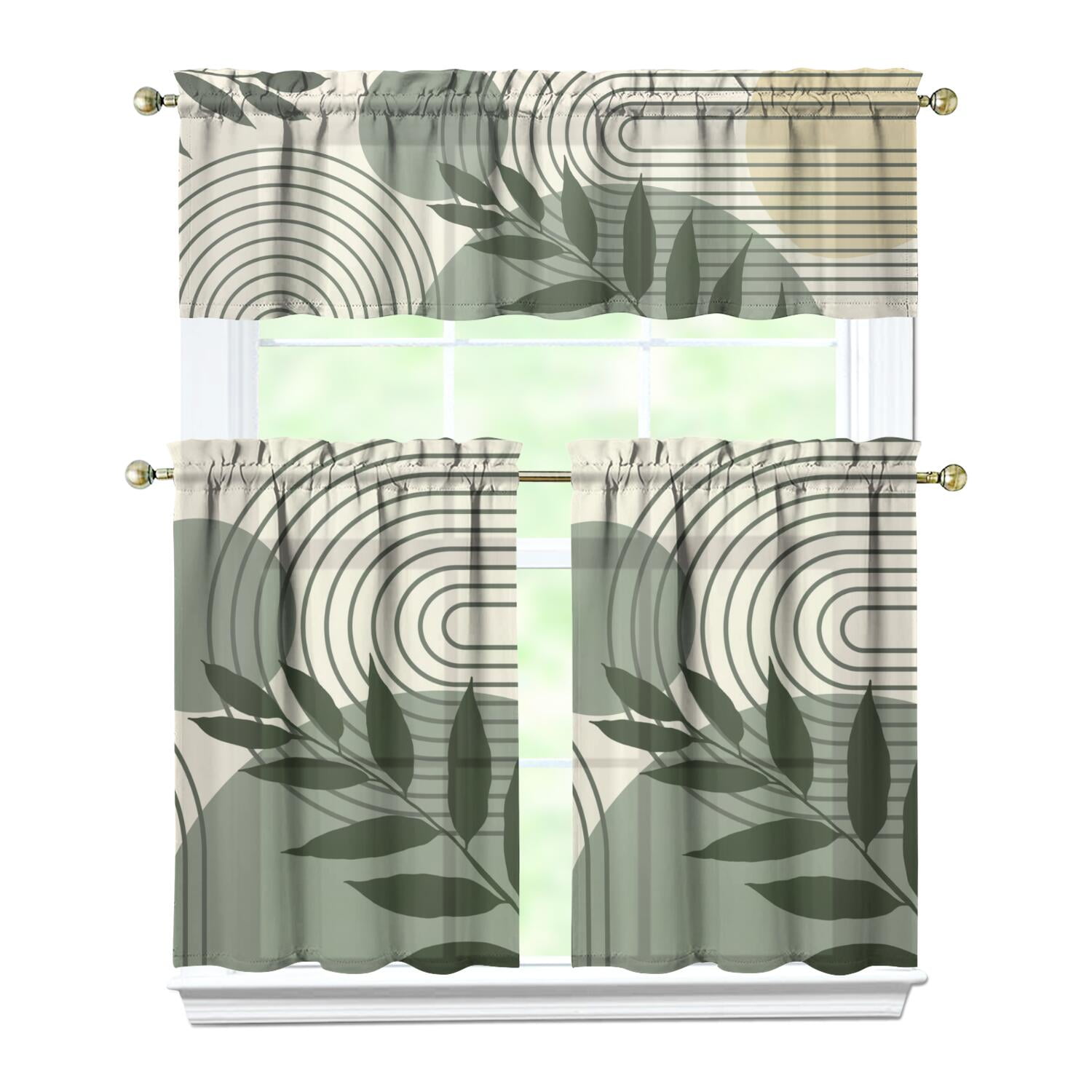 Artistic Vintage Boho Kitchen Curtains Set Tier and Valance Rustic ...