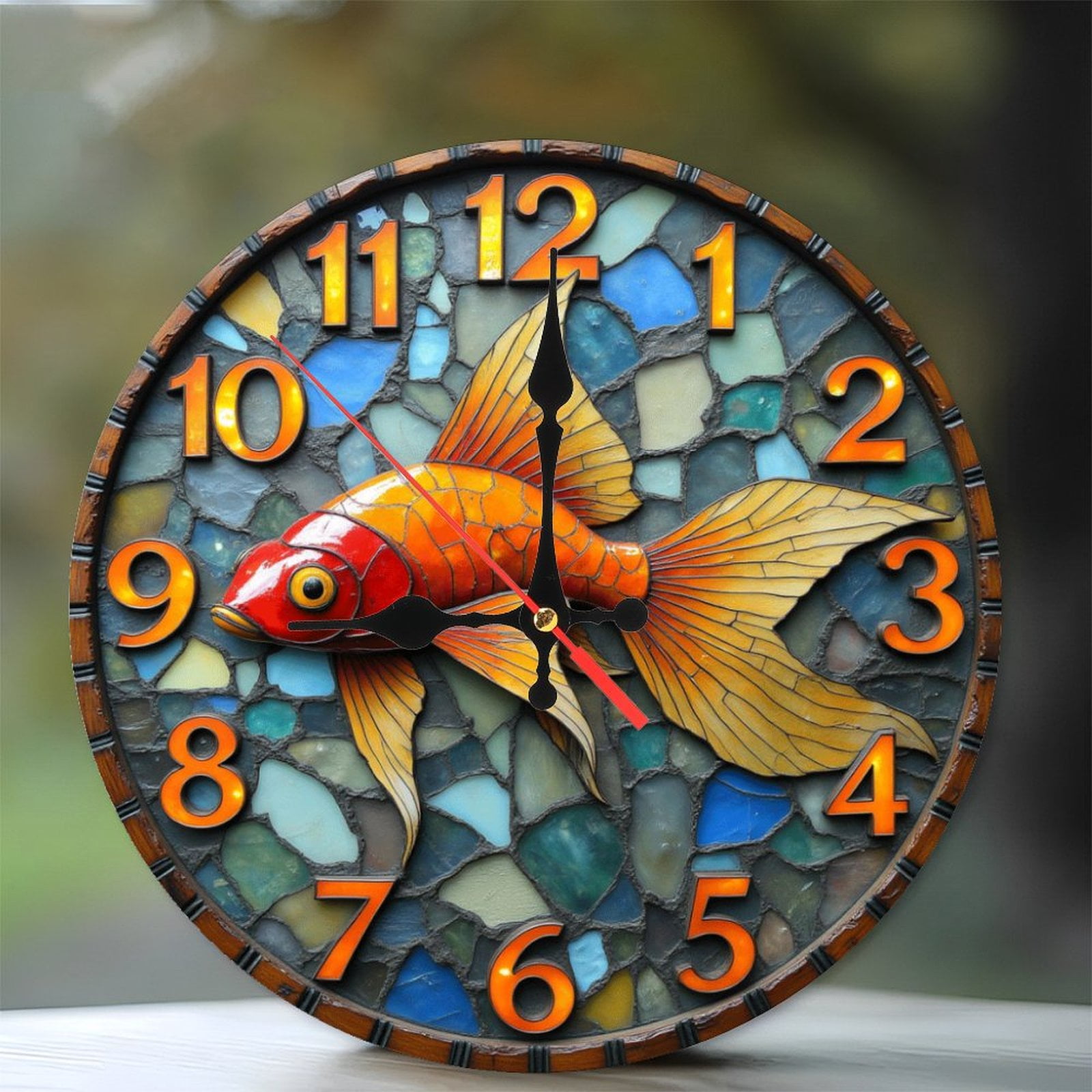 Artistic Wall Clock with Colorful Fish Design 10-Inch Silent Wooden ...
