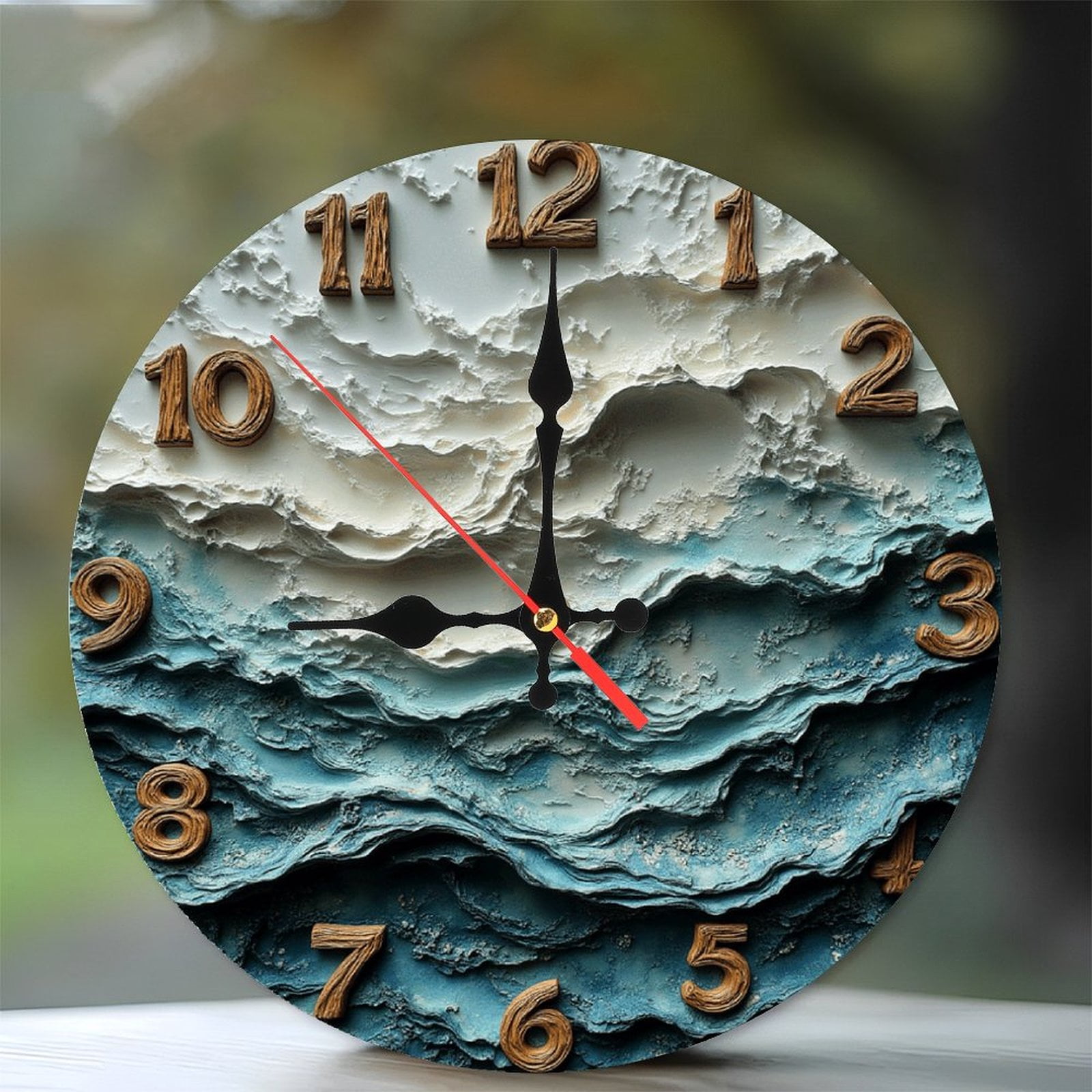 Artistic Wall Clock with Unique Wave Design 10-Inch Silent Wooden Wall ...