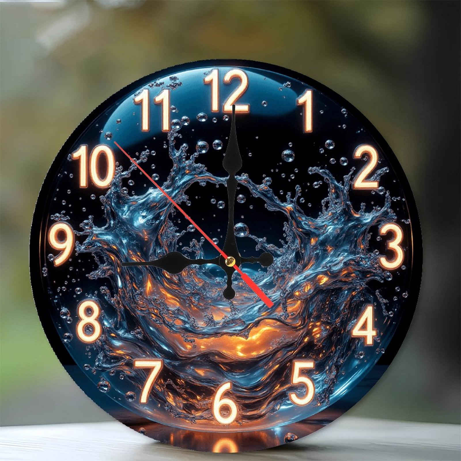 Artistic Water Splash Wall Clock Home Decor 10-Inch Silent Wooden Wall ...