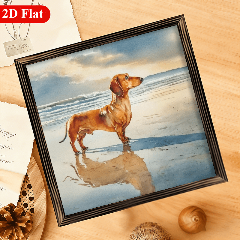Artistic Watercolor Dachshund Dog at Sunset Beach Frame Wooden Sign Dog ...