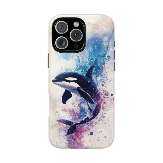 Artistic Watercolor Orca Killer Whale Themed Phone Case with iPhone 17 ...