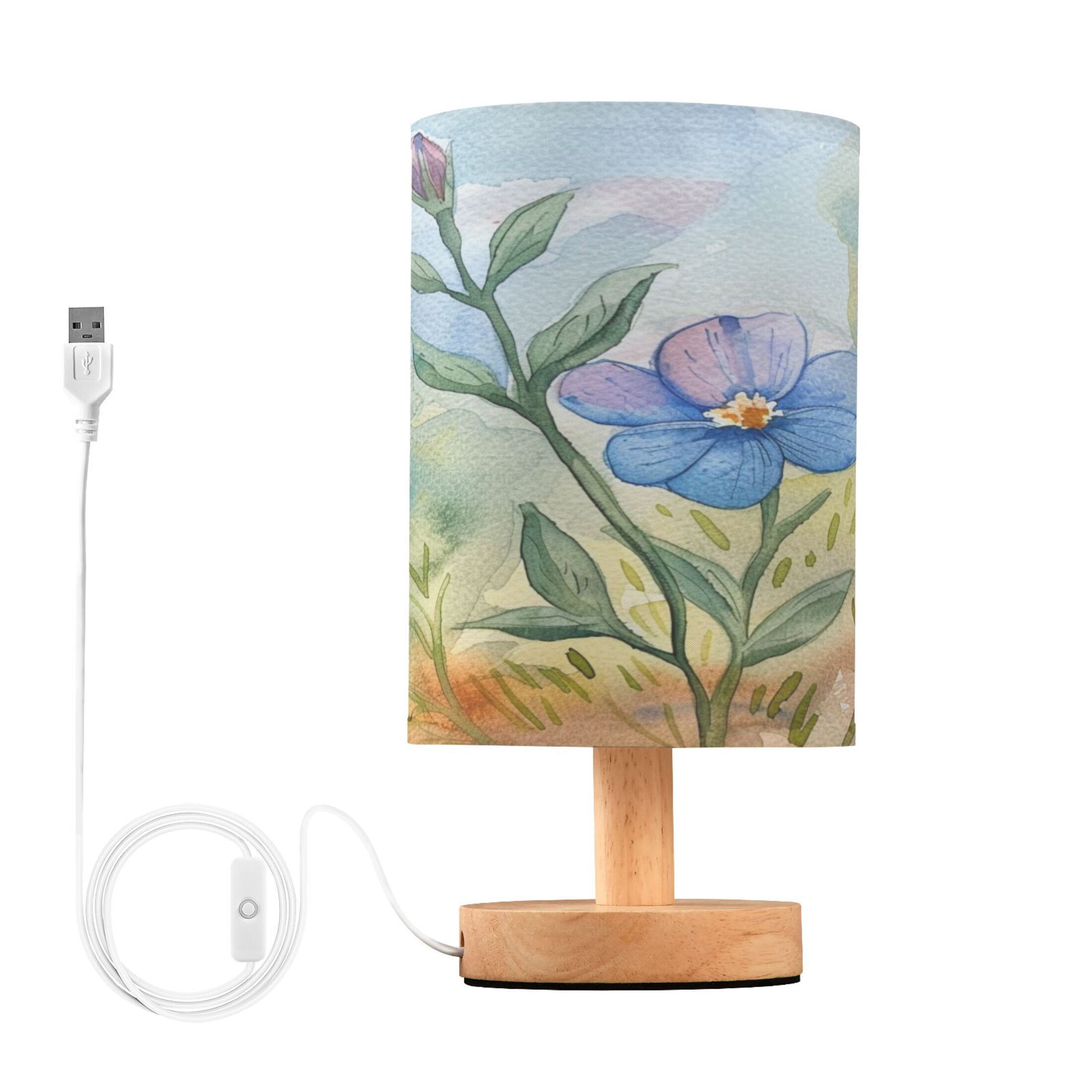 Artistic Watercolor Wildflower Bedside Table Lamp Desk Warm Lights with ...