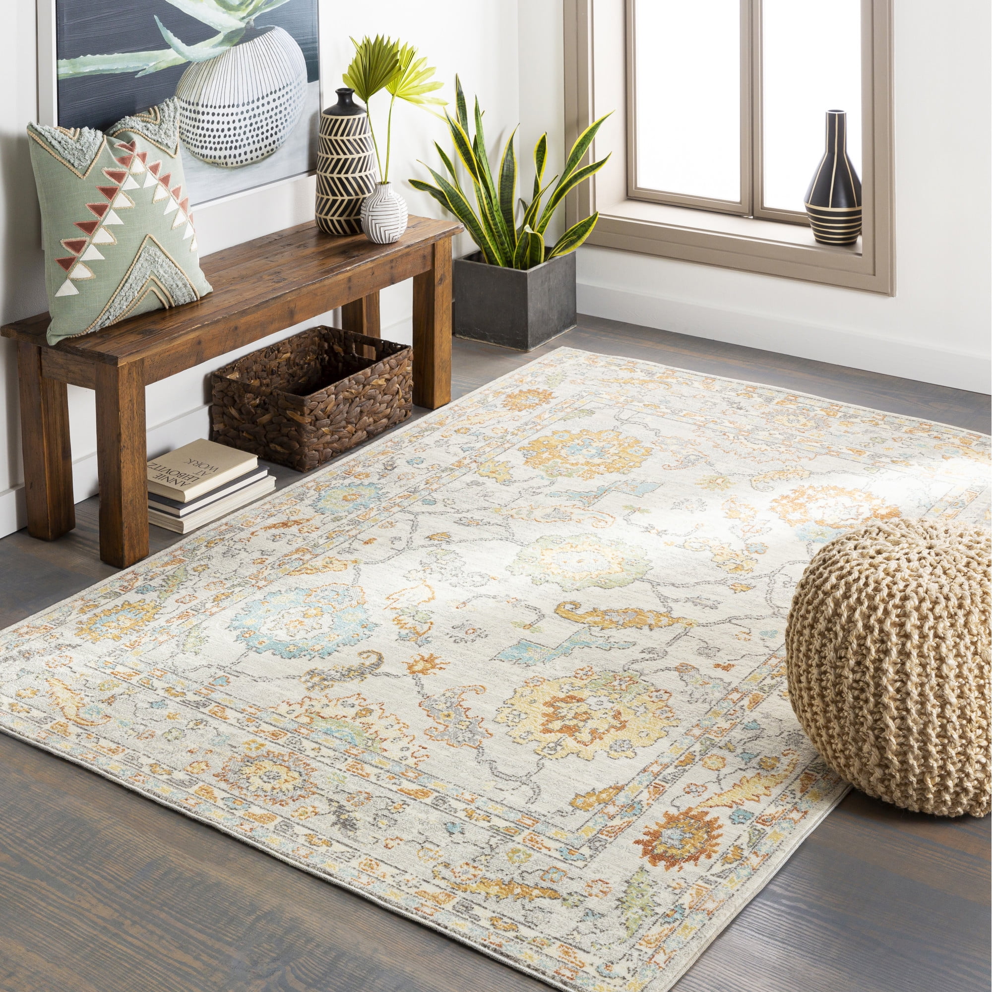 Artistic Weavers Bodrum Medallion Outdoor Area Rug, Ivory/Saffron ,5'3 ...
