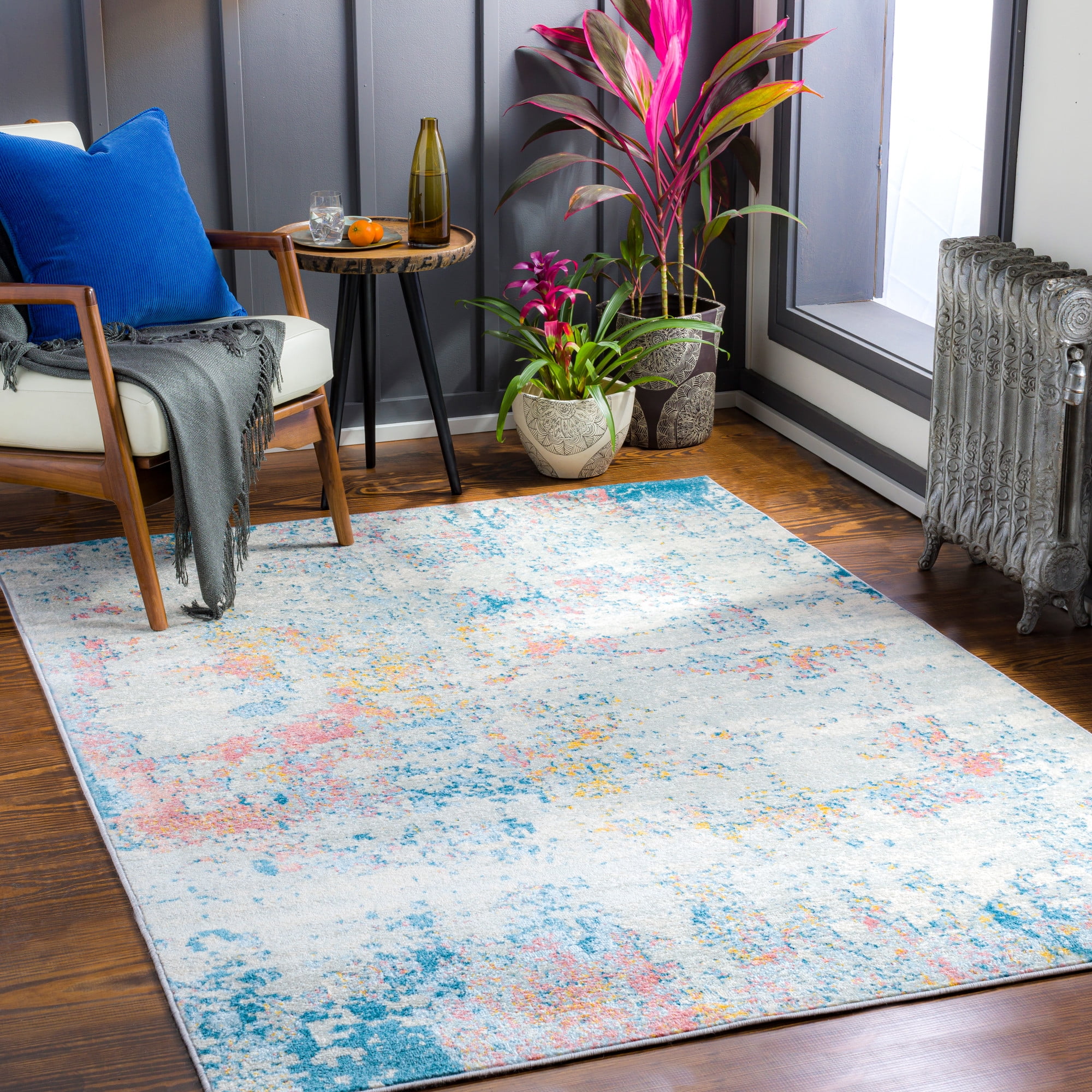 Artistic Weavers Sunderland Abstract Area Rug, Aqua/Coral ,5'3" Round ...