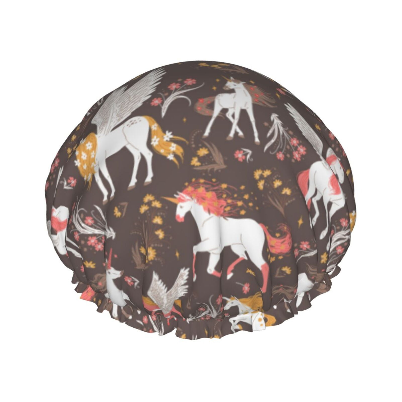 Artistic Wings Horse Flower Shower Cap for Women, Double Waterproof ...