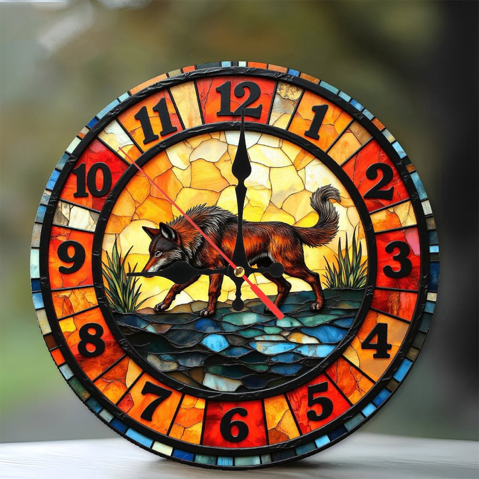 Artistic Wolf Design Wall Clock for Home Decor 10-Inch Silent Wooden ...