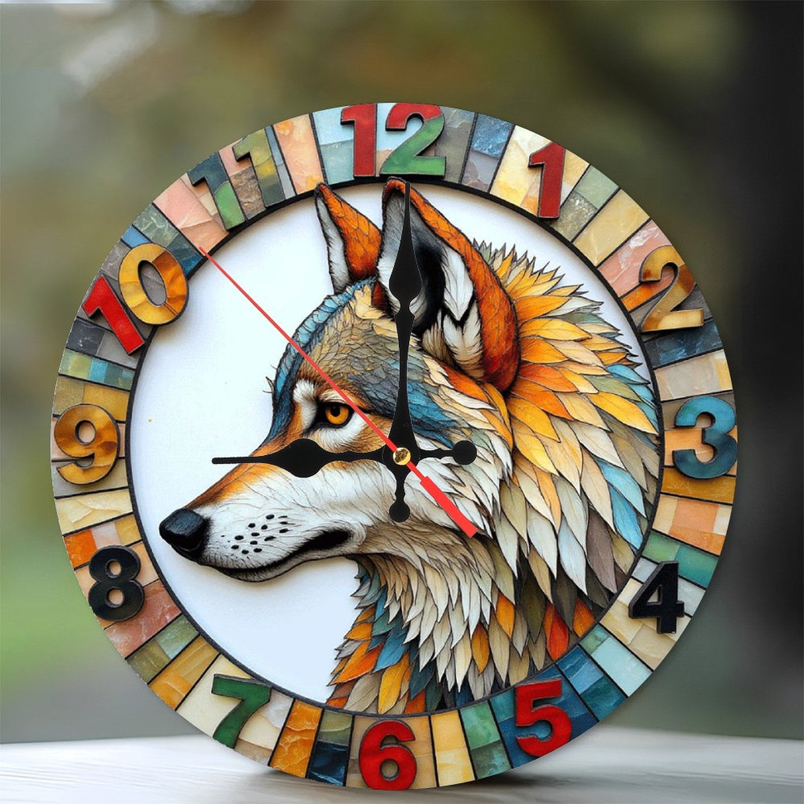 Artistic Wolf Wall Clock Decorative Home Accent 10-Inch Silent Wooden ...