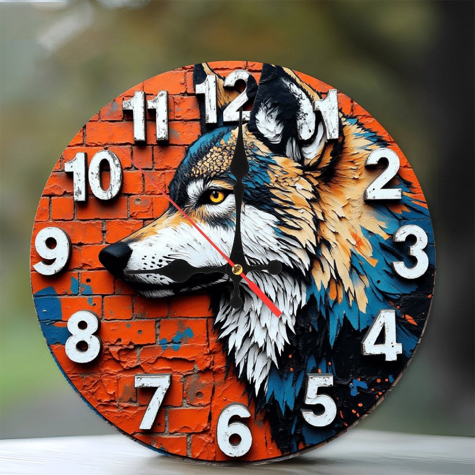 Artistic Wolf Wall Clock with Vibrant Colors And Unique Design 10-Inch ...