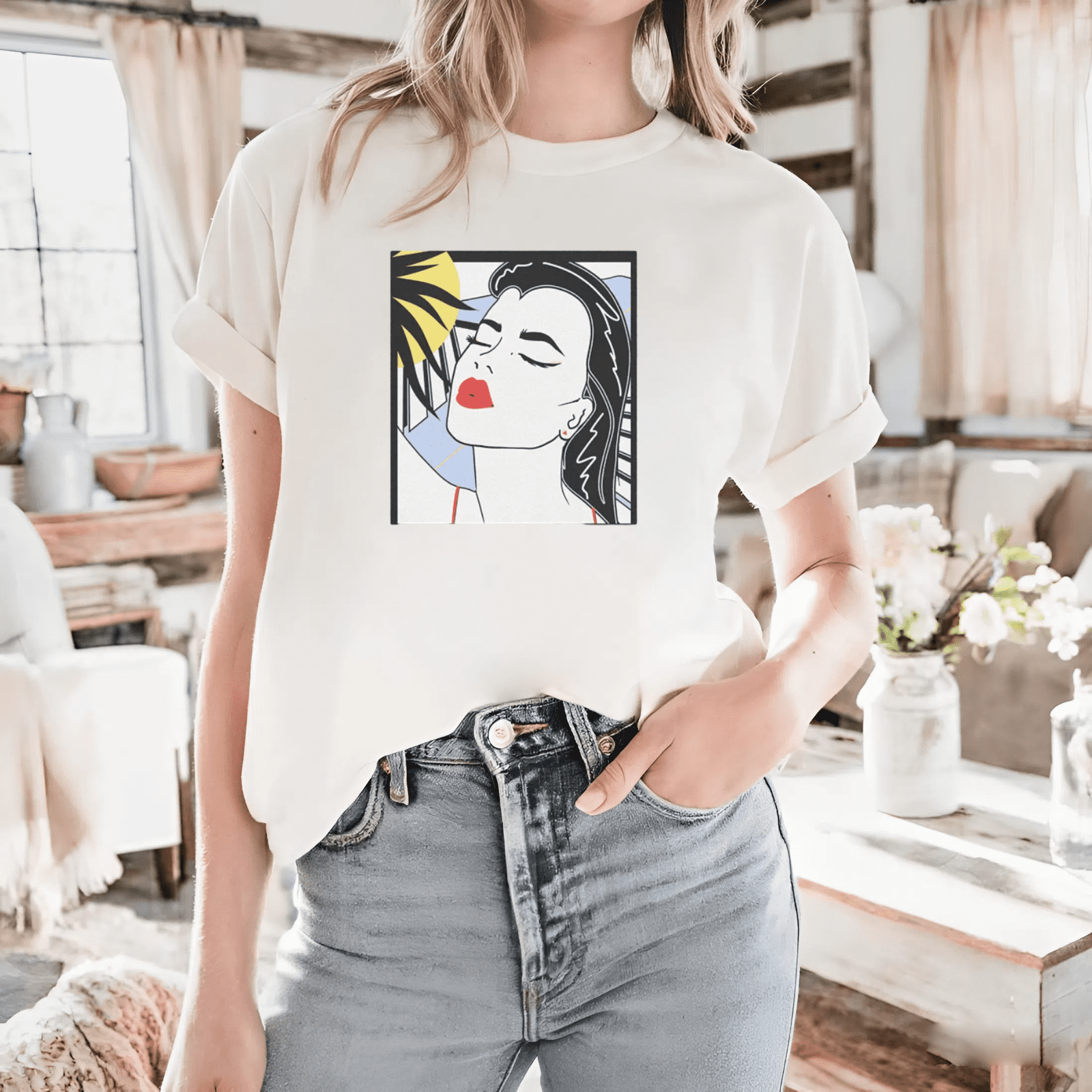 Artistic Woman Face Retro Pop Art Minimalist Modern Graphic Unisex T ...